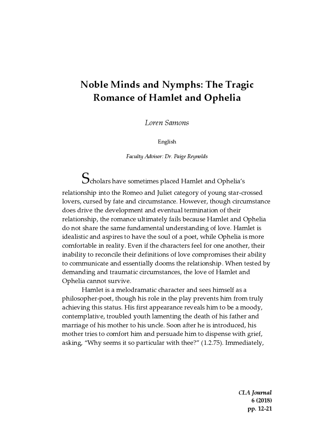 The Tragic Romance Of Hamlet And Ophelia Exams English Docsity