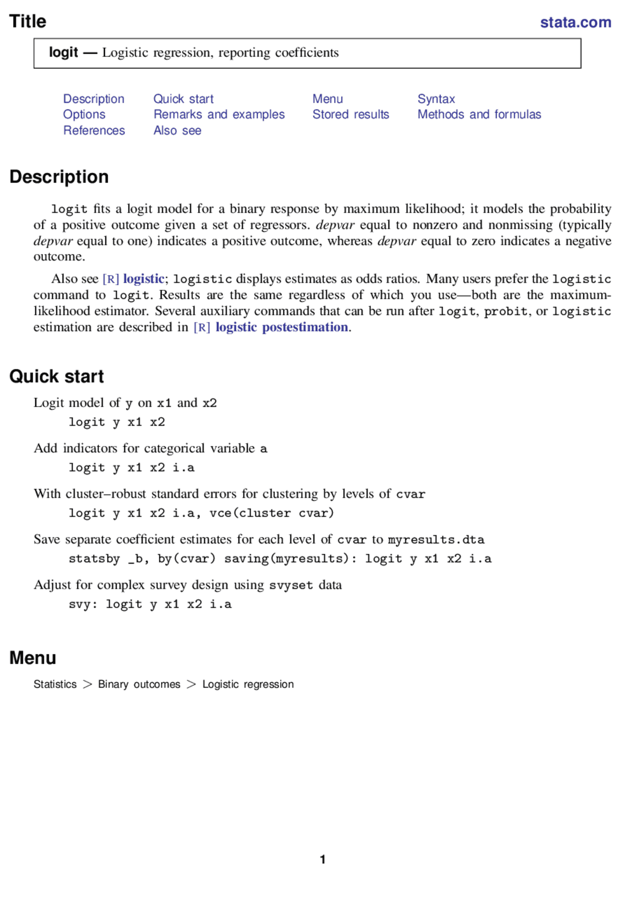 Logit — Logistic regression, reporting coefficients | Slides Statistics | Docsity