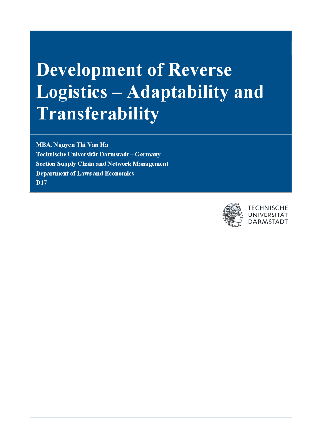 Development of Reverse Logistics – Adaptability and ... | Exams ...