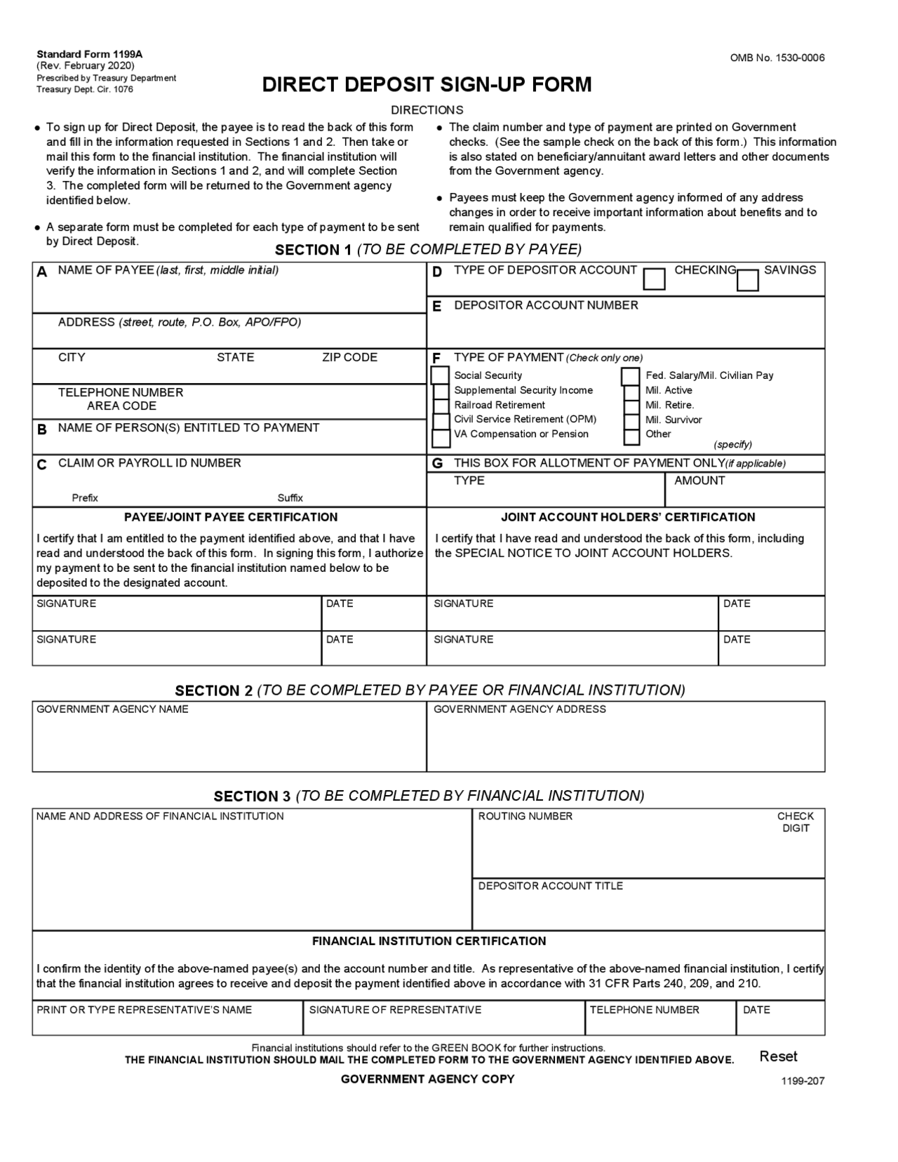 Standard Form 1199A - Direct Deposit Sign-Up Form | Lecture notes Tax ...