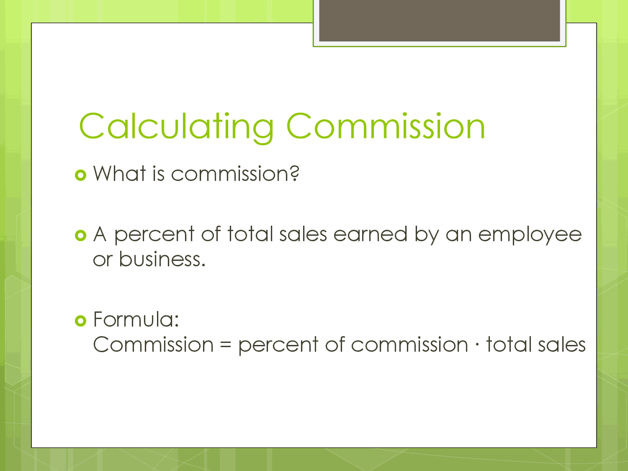 Calculating Commission | Summaries Business | Docsity