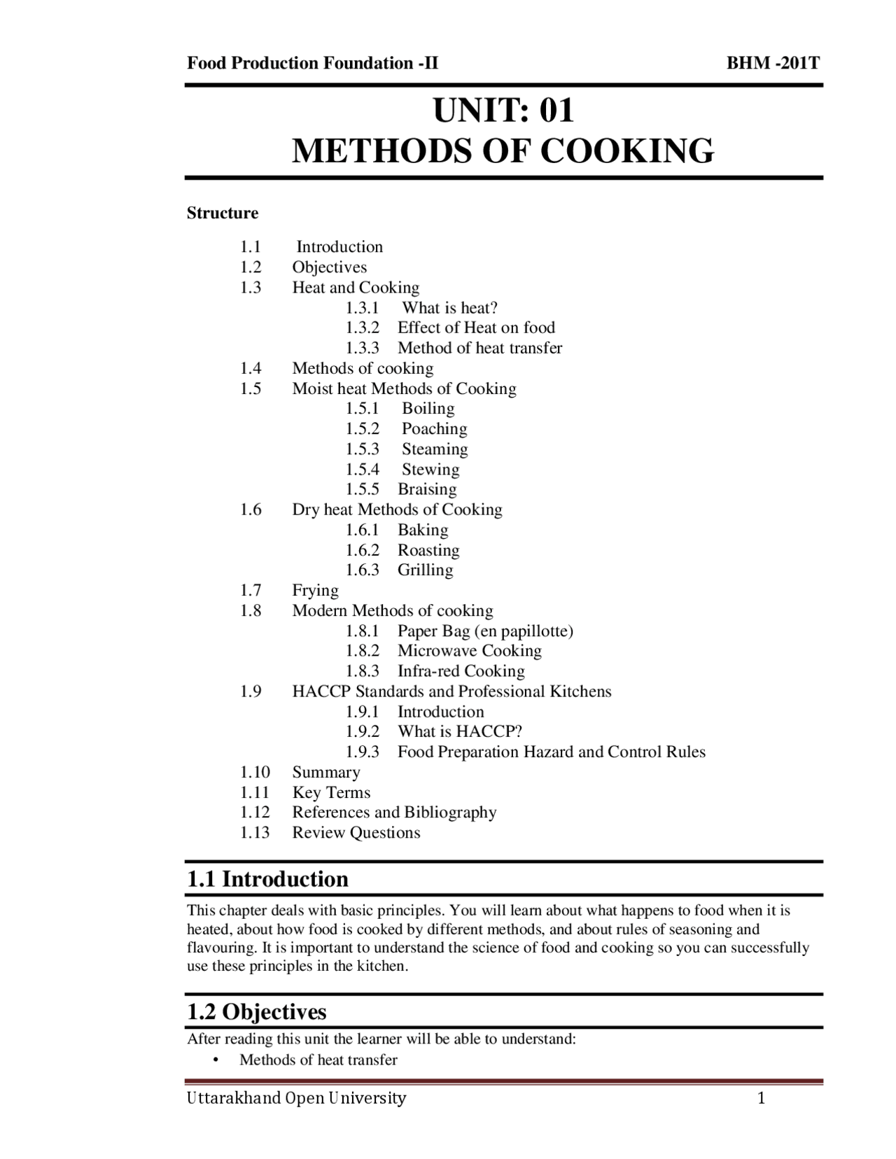 UNIT: 01 METHODS OF COOKING | Exams Nutrition | Docsity