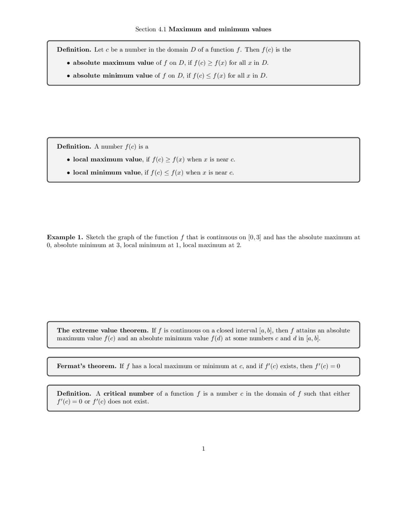 Section 41 Maximum And Minimum Values Lecture Notes Calculus Docsity