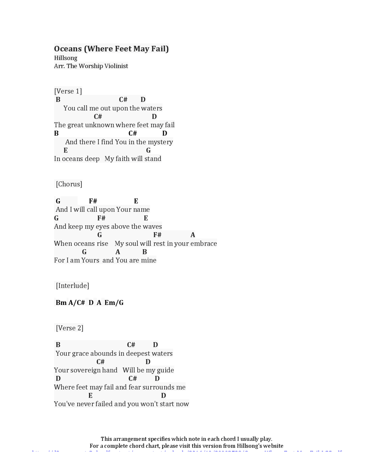 Oceans Where Feet May Failpdf Lecture Notes Music Docsity
