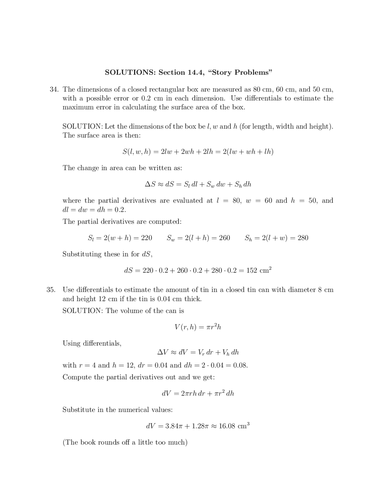 Section 14.4, “Story Problems” 34. The dimensions of a closed ... | Exercises Analytical ...