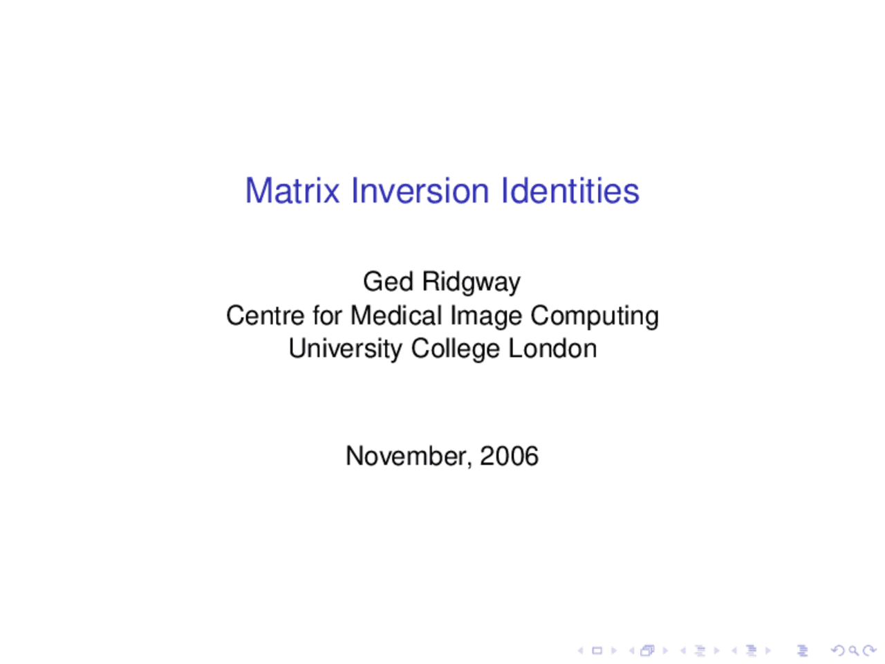 Matrix Inversion Identities | Study notes Computer science | Docsity