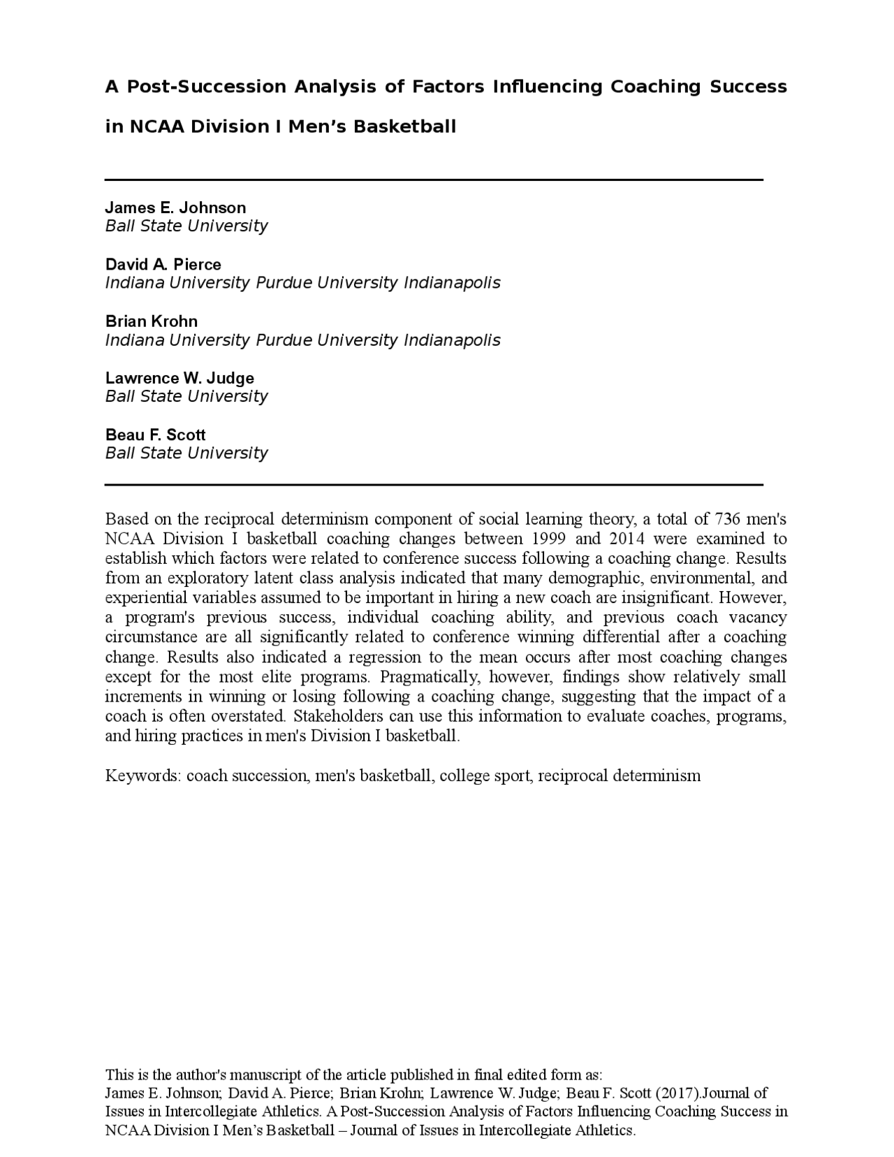 A Post-Succession Analysis of Factors Influencing Coaching ...