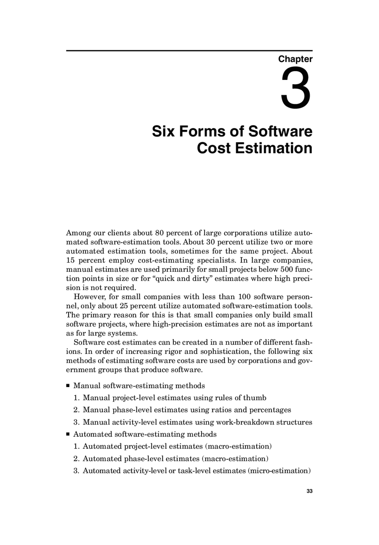 Six Forms Of Software Cost Estimation Exercises Design Docsity