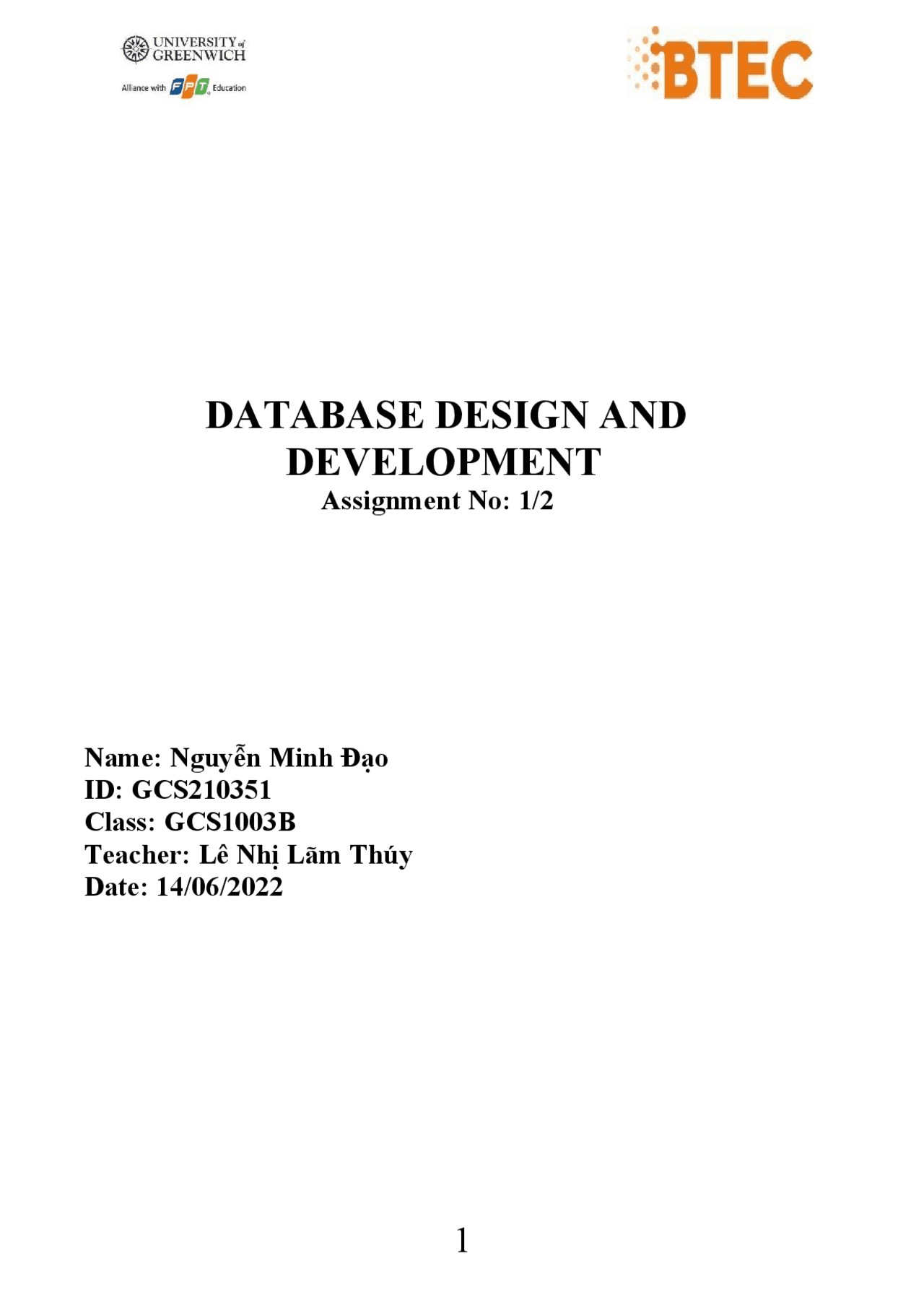 assignment1_1622_database design | Study Guides, Projects, Research Database Programming | Docsity