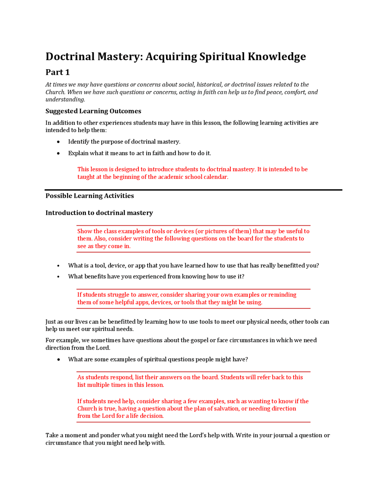Doctrinal Mastery: Acquiring Spiritual Knowledge | Study notes Church ...
