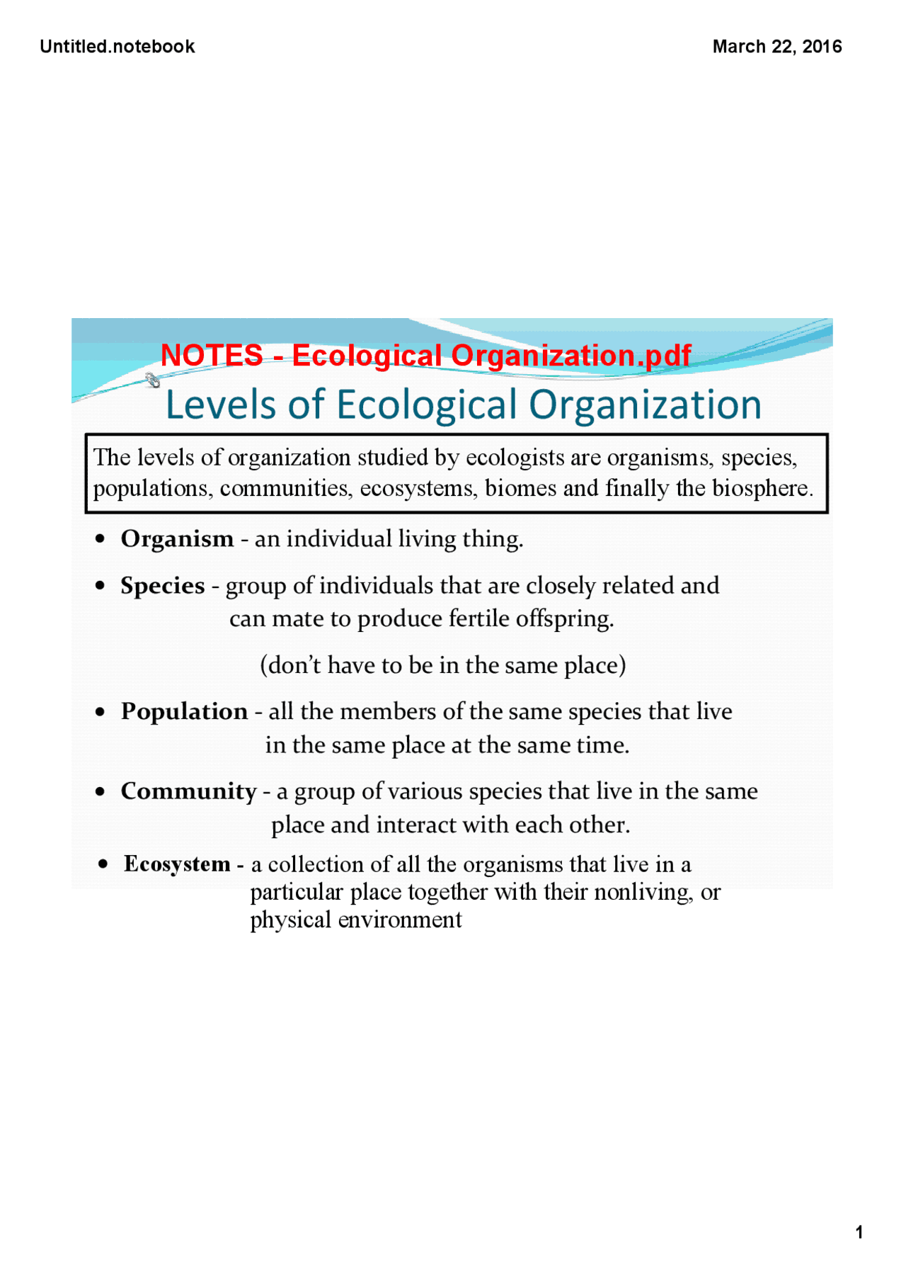 Levels of Ecological Organization | Schemes and Mind Maps Ecology and ...