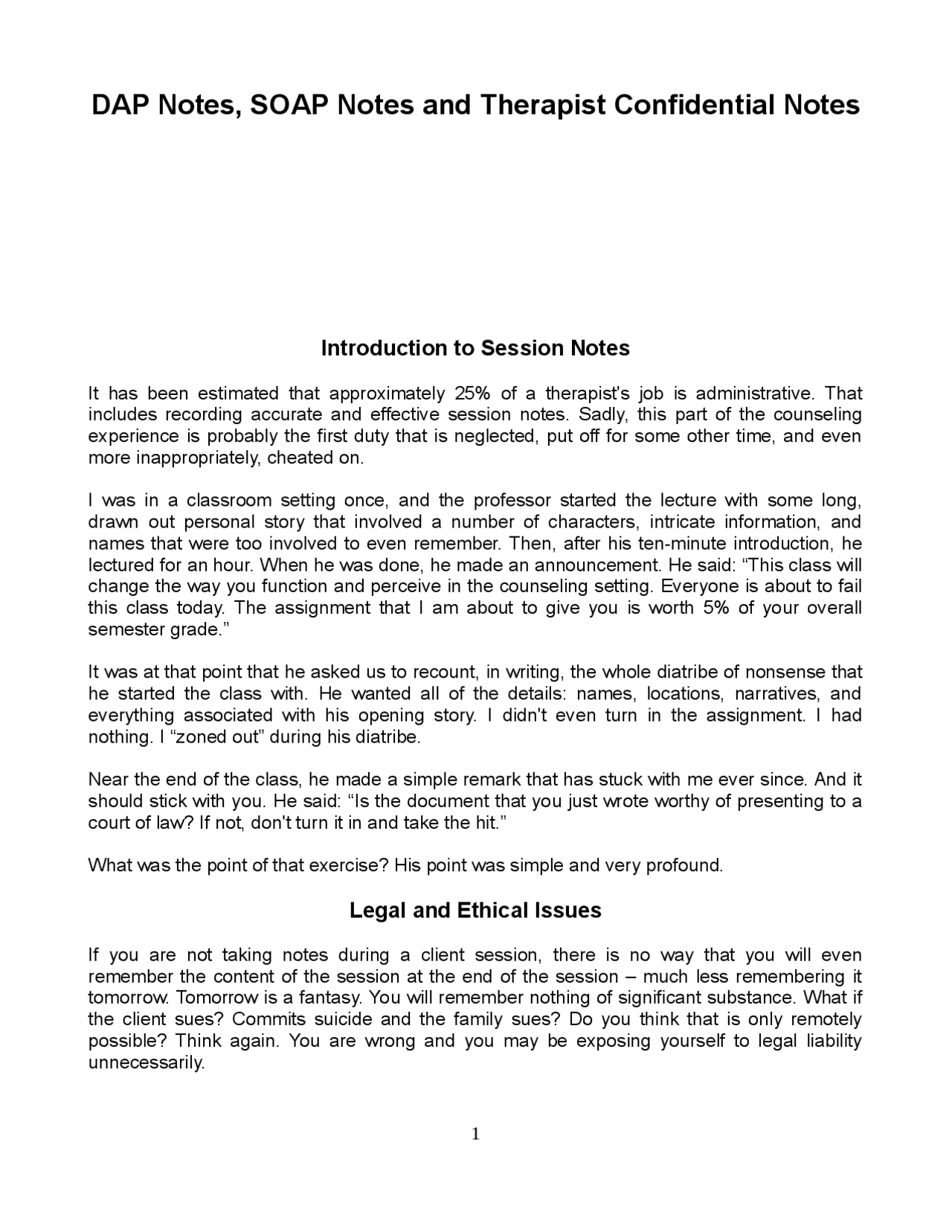 DAP Notes, SOAP Notes and Therapist Confidential Notes | Exercises Law ...