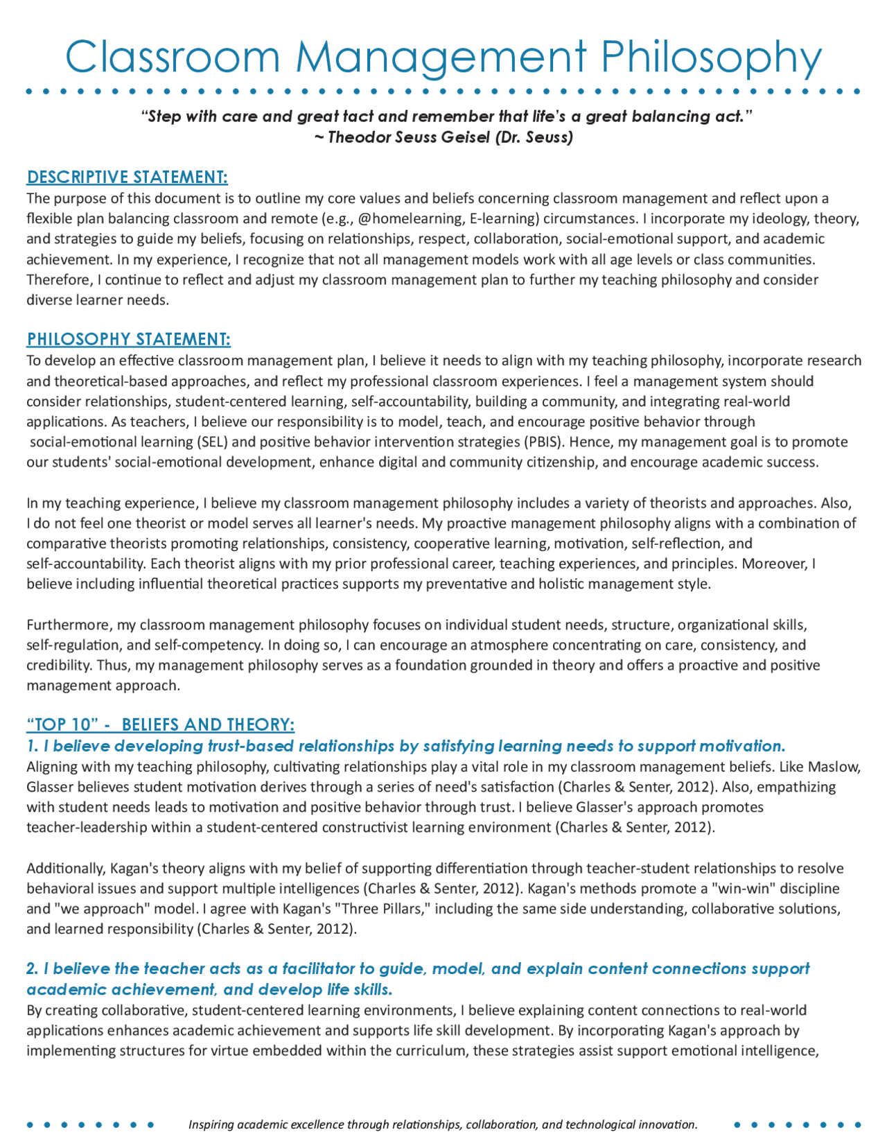 Classroom Management Philosophy Summaries Philosophy Docsity
