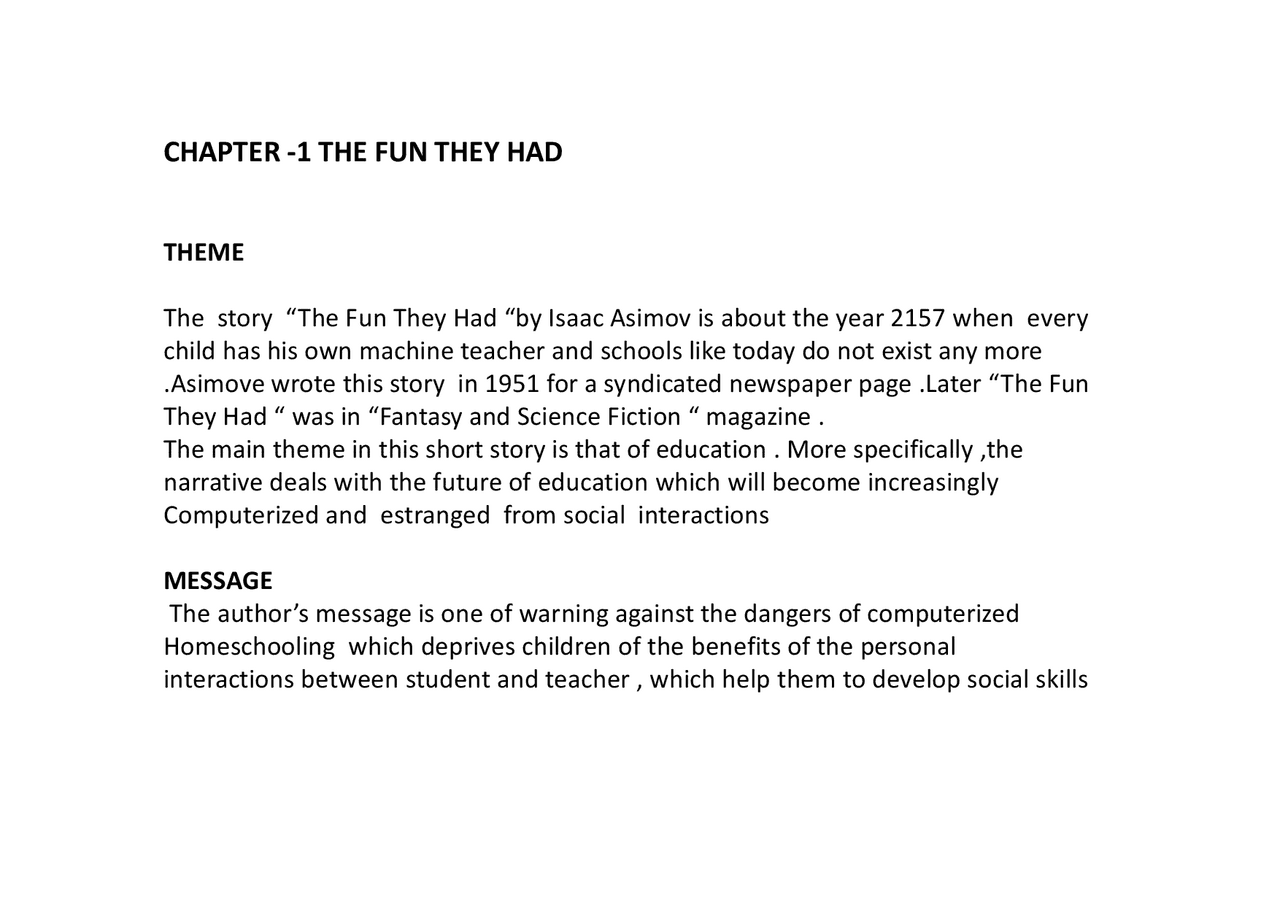 CHAPTER -1 THE FUN THEY HAD | Summaries Geography | Docsity