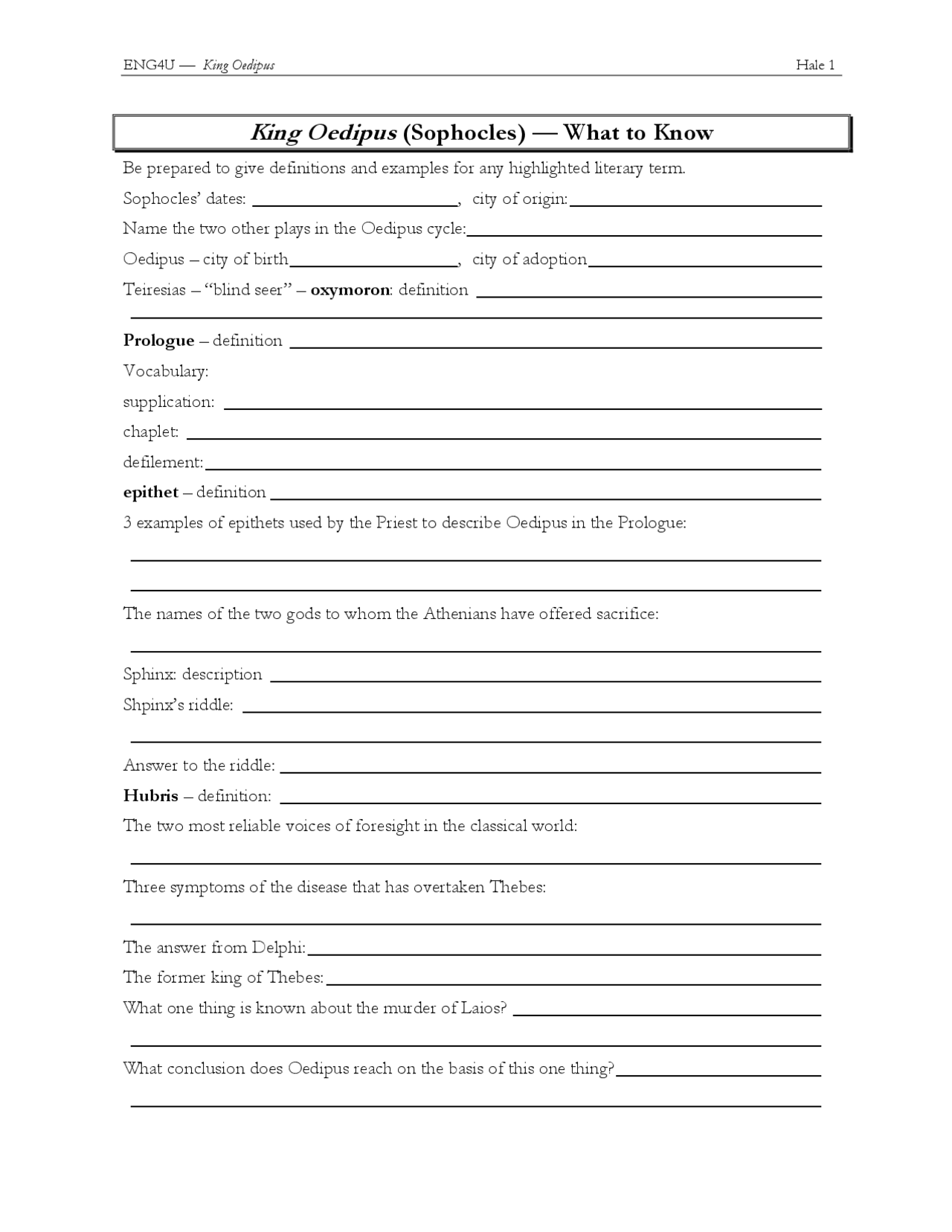 King Oedipus (Sophocles) — W hat to Know | Exams English Language | Docsity
