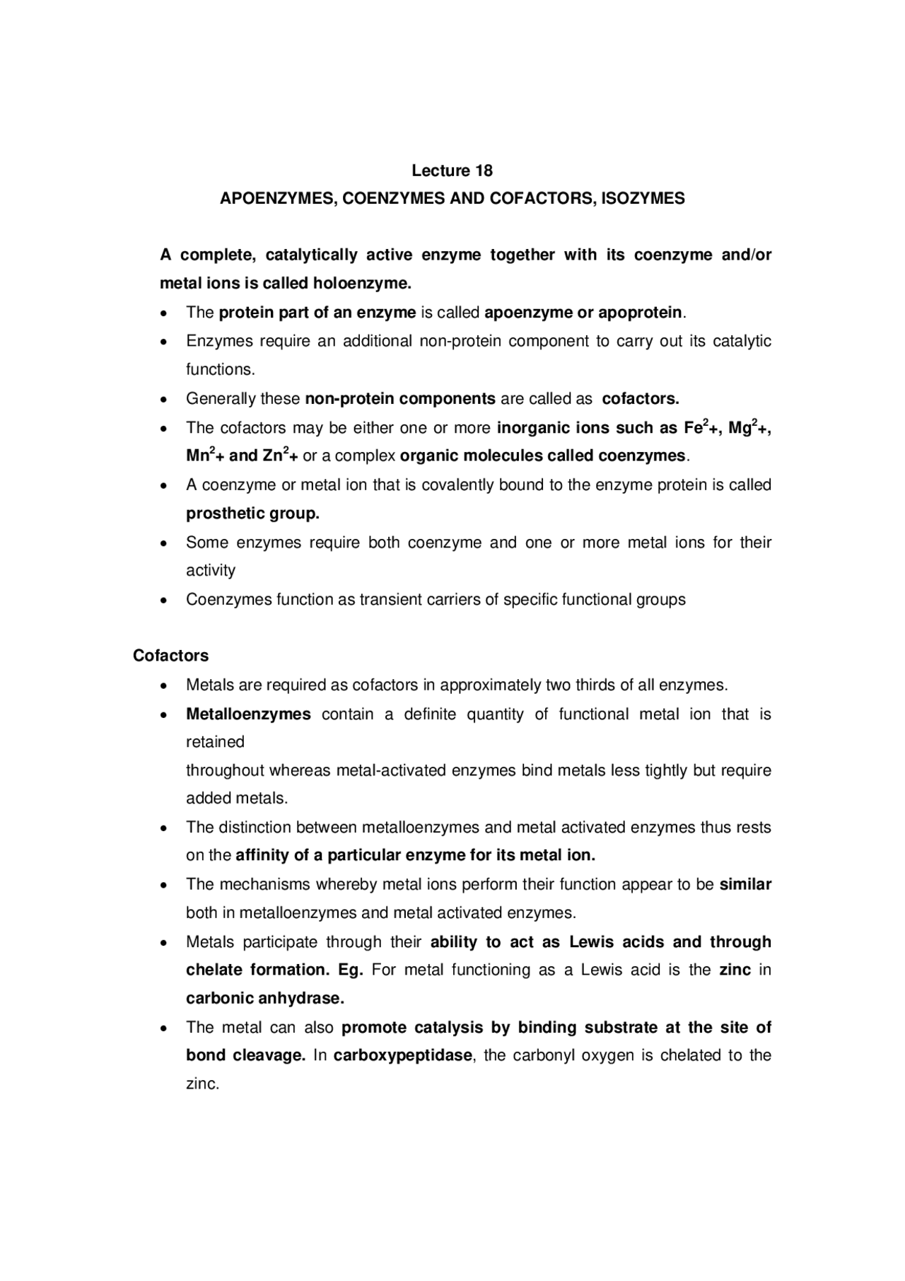 Lecture 18 Apoenzymes Coenzymes And Cofactors Slides Enzymes And