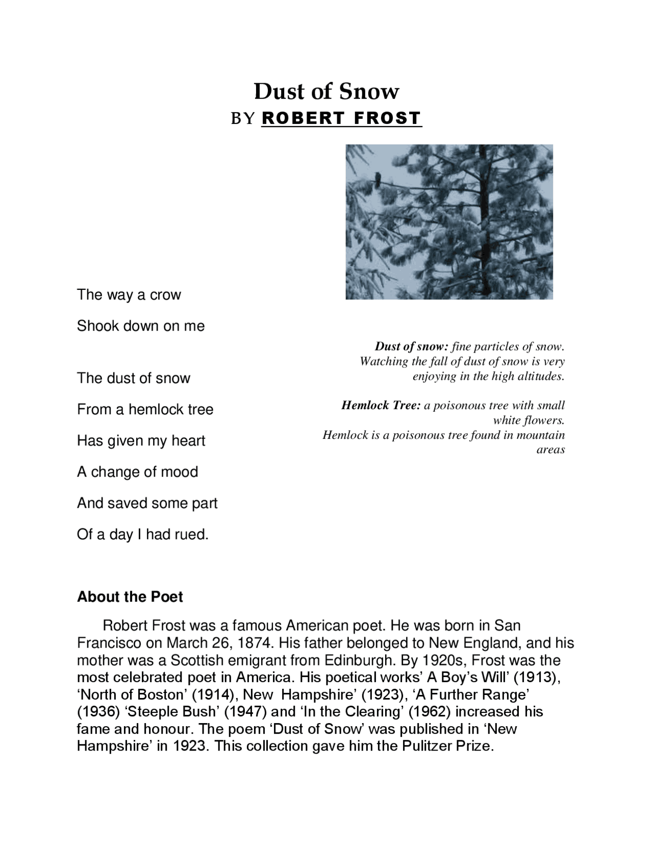 Dust Of Snow Schemes And Mind Maps Poetry Docsity