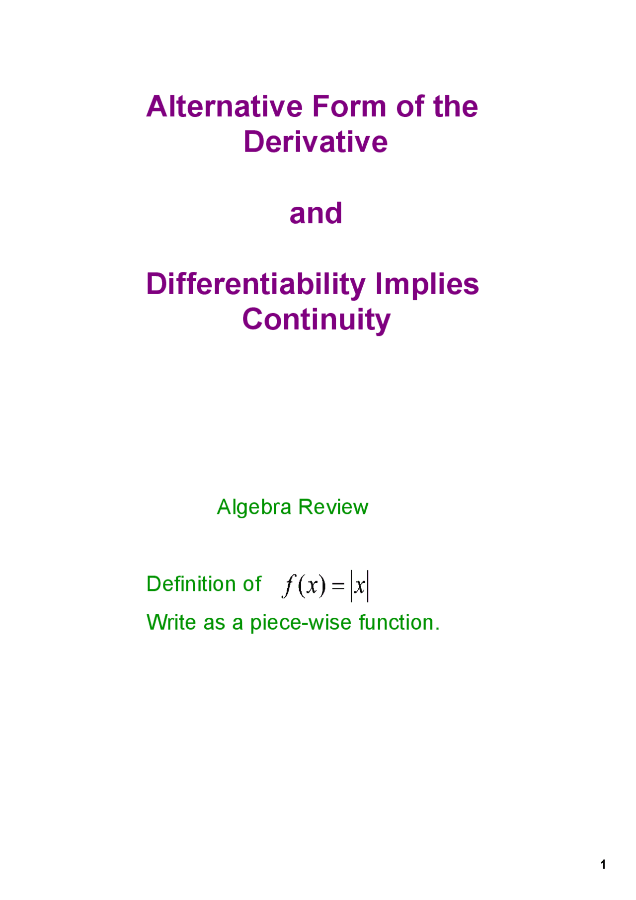 Alternative Form of the Derivative and Differentiability Implies ... | Schemes and Mind Maps ...