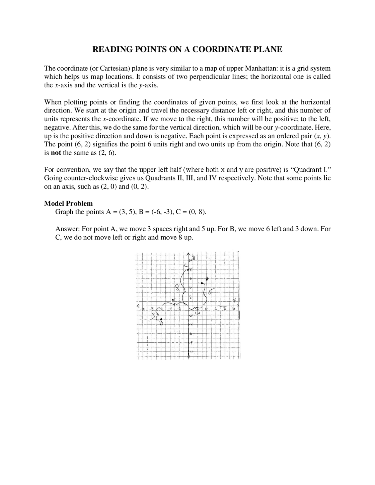 Reading Points On A Coordinate Plane Exercises Pre Calculus Docsity