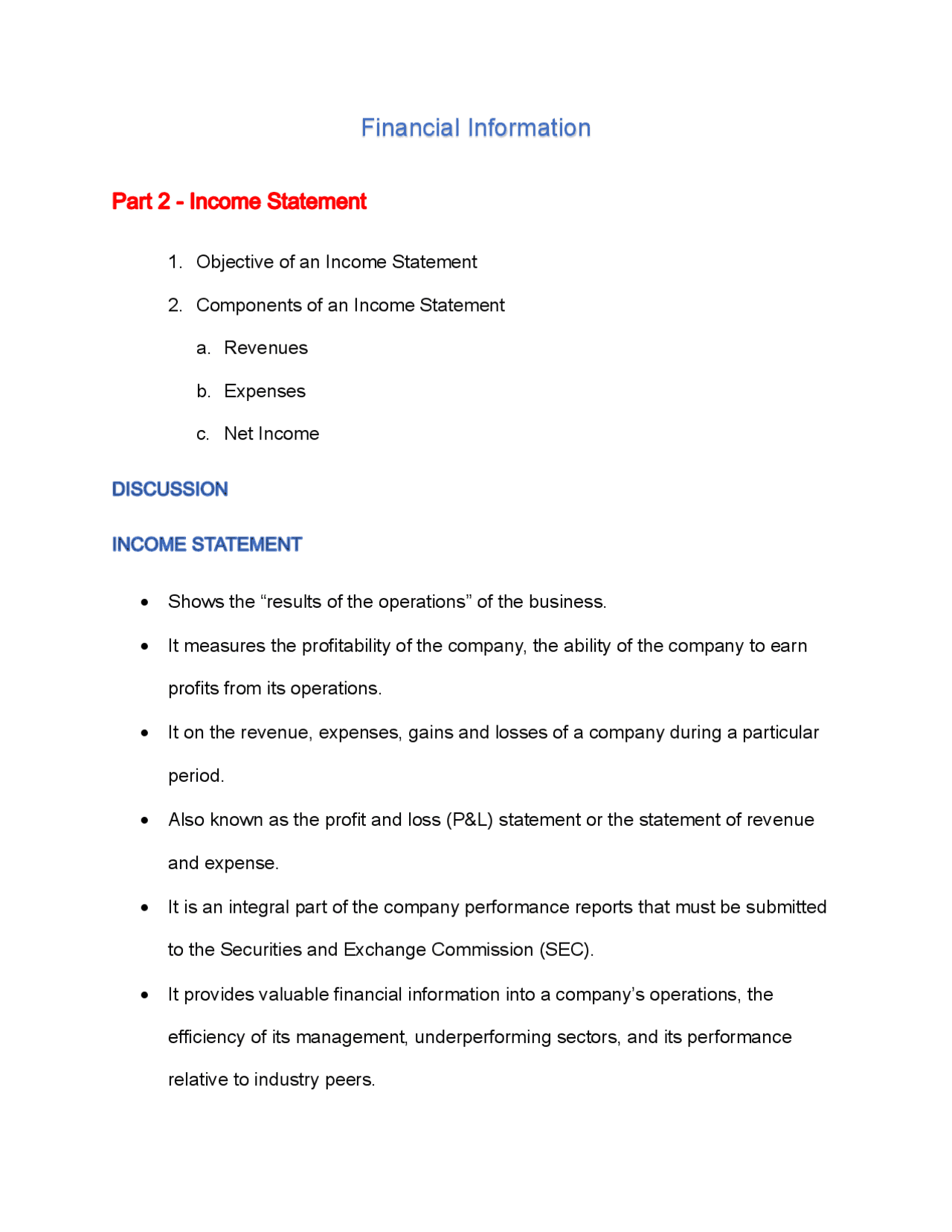 INCOME STATEMENT IN FINANCIAL INFORMATION Summaries Accounting Docsity INCOME STATEMENT IN FINANCIAL INFORMATION Summaries Accounting Docsity
