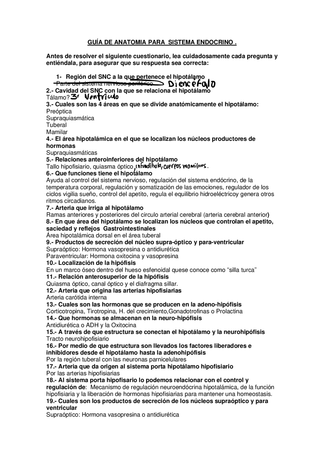 Guía anatomía de endocrino | Guías, Proyectos, Investigaciones de Anatomía | Docsity
