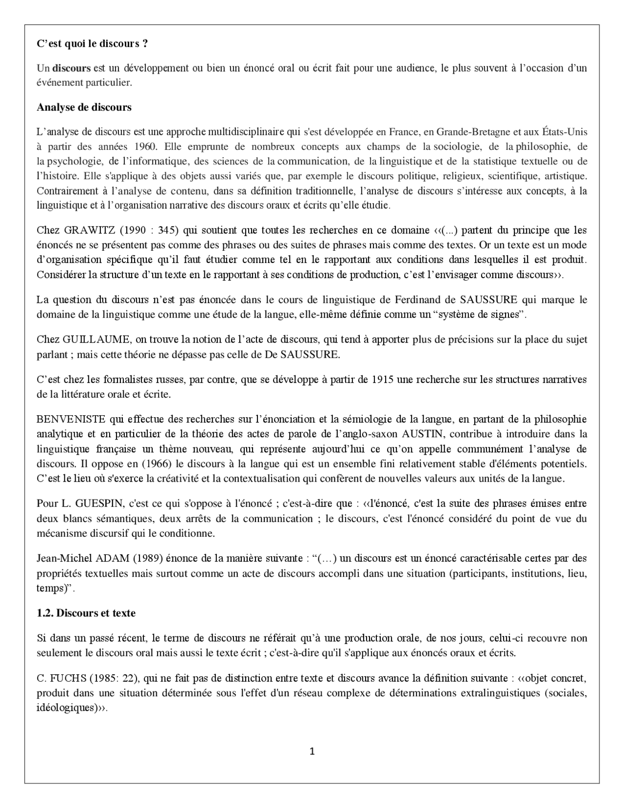 Introduction à l'analyse du discours | Lecture notes French Language ...