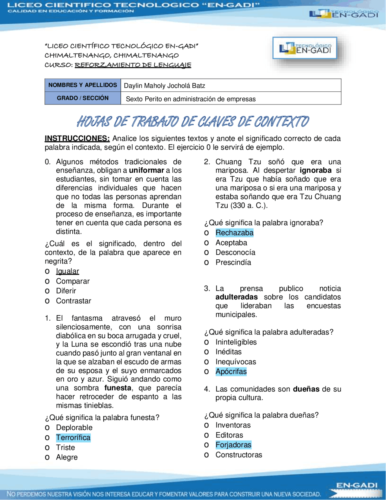 Ejercicios resueltos sobre claves de contexto | Ejercicios de Lenguaje ...