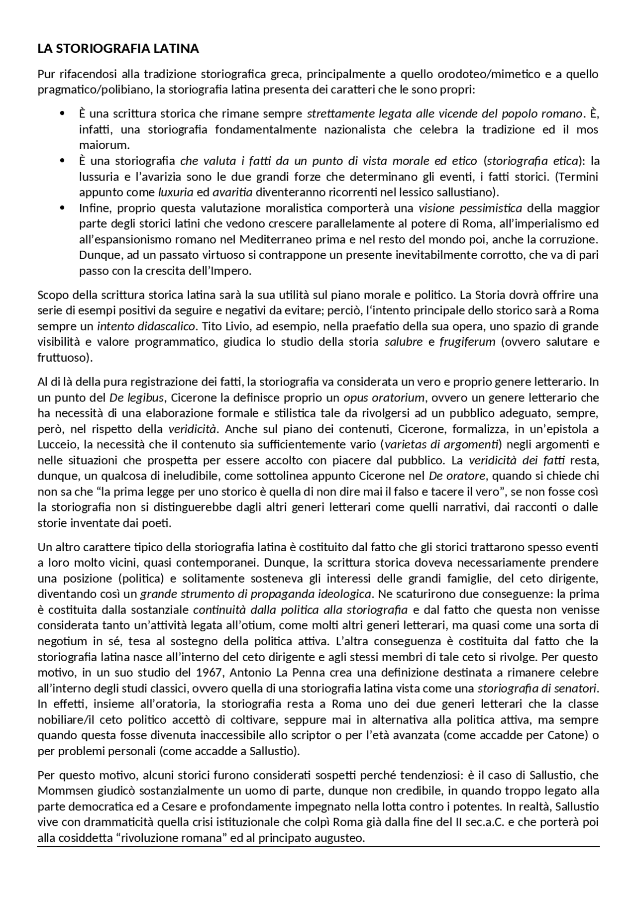 La storiografia latina | Appunti di Letteratura latina | Docsity