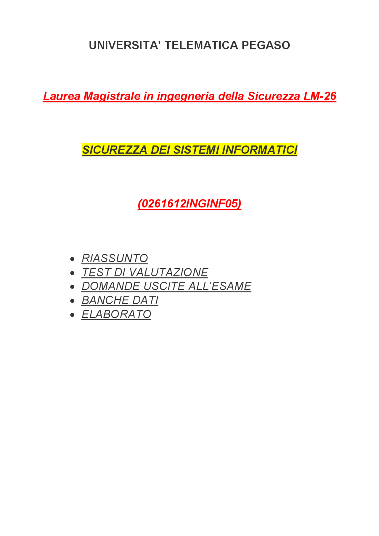 Sicurezza Dei Sistemi Informatici Laurea Magistrale In Ingegneria
