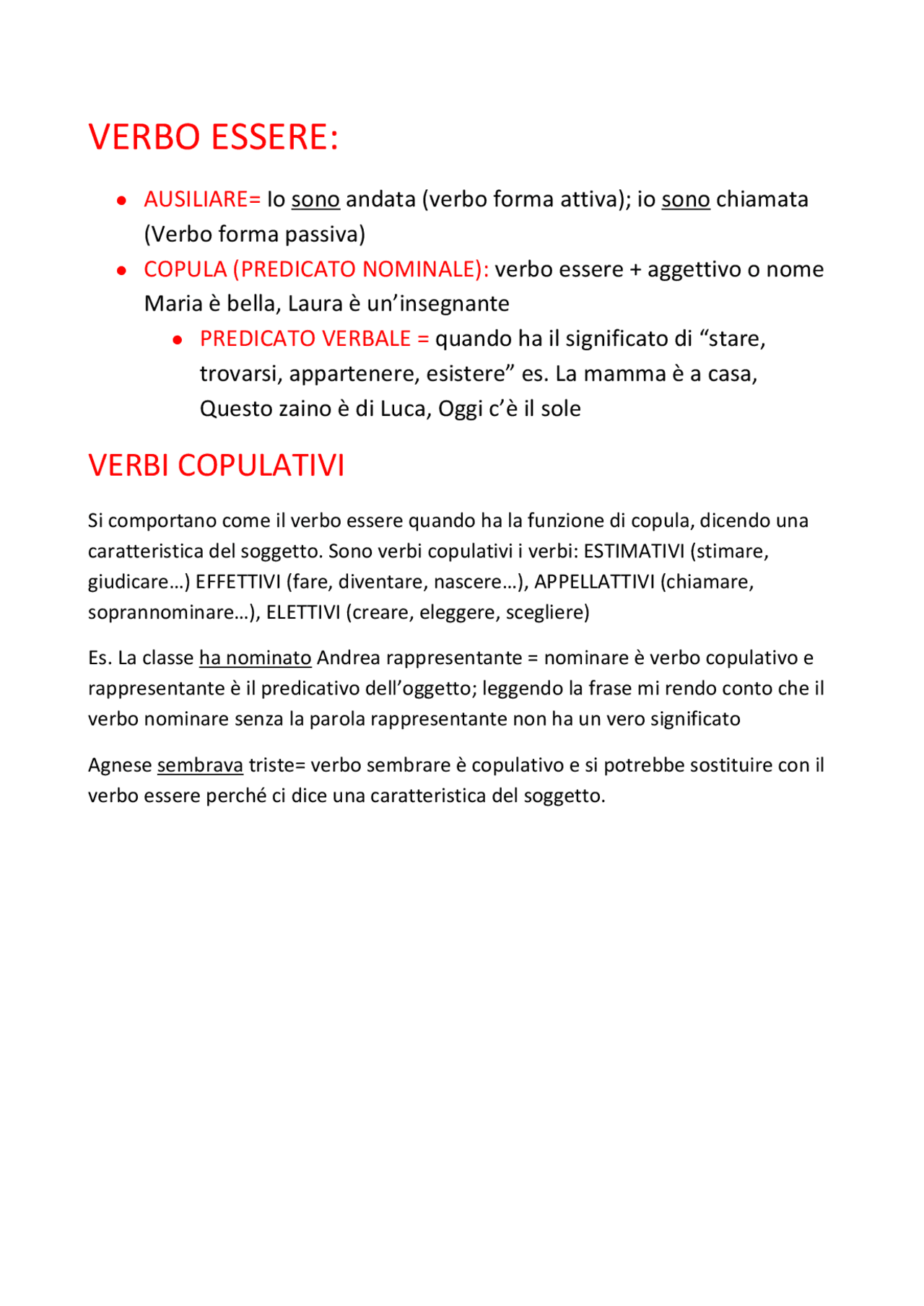 verbo essere, verbi copulativi | Lecture notes Italian | Docsity