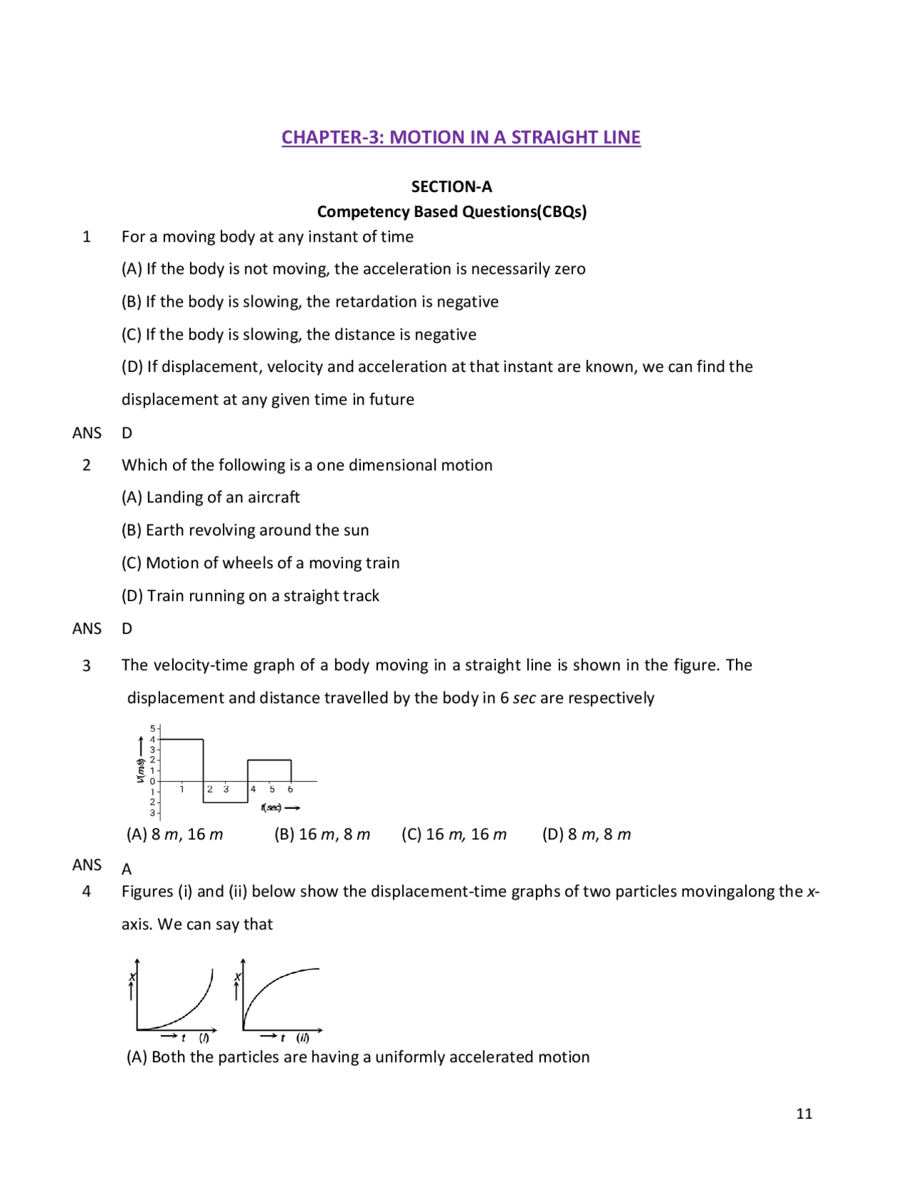 Motion in a straight line NCERT | Assignments Physics | Docsity