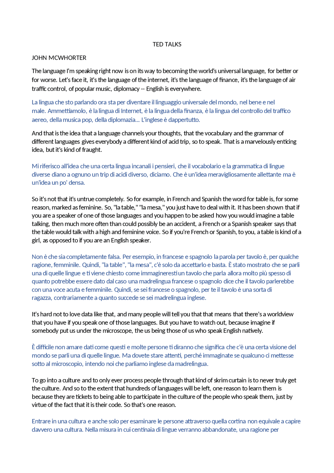 Lingua inglese - ted talks | Sbobinature di Lingua Inglese | Docsity