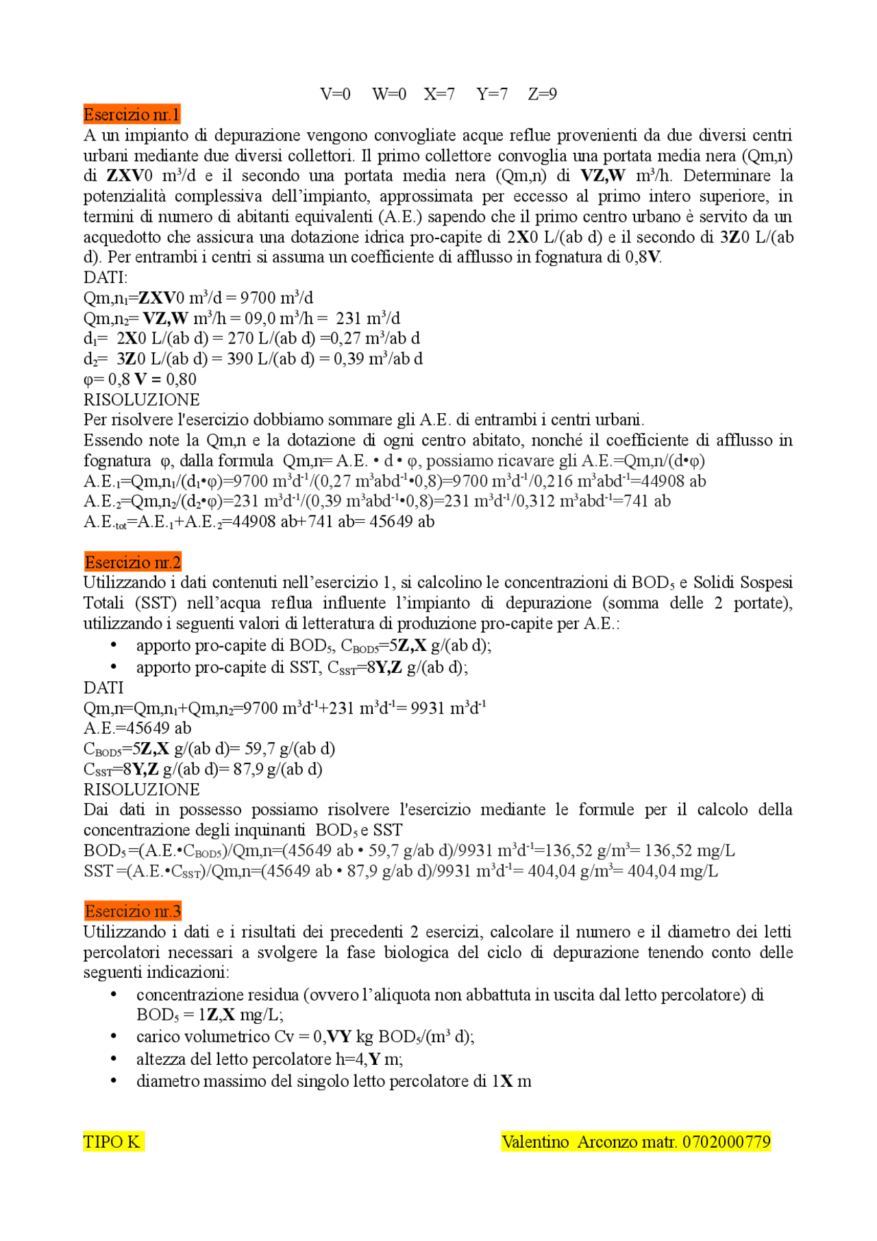 Elaborato 3 Tipo K Ingegneria Ambientale Prove Desame Di Ingegneria