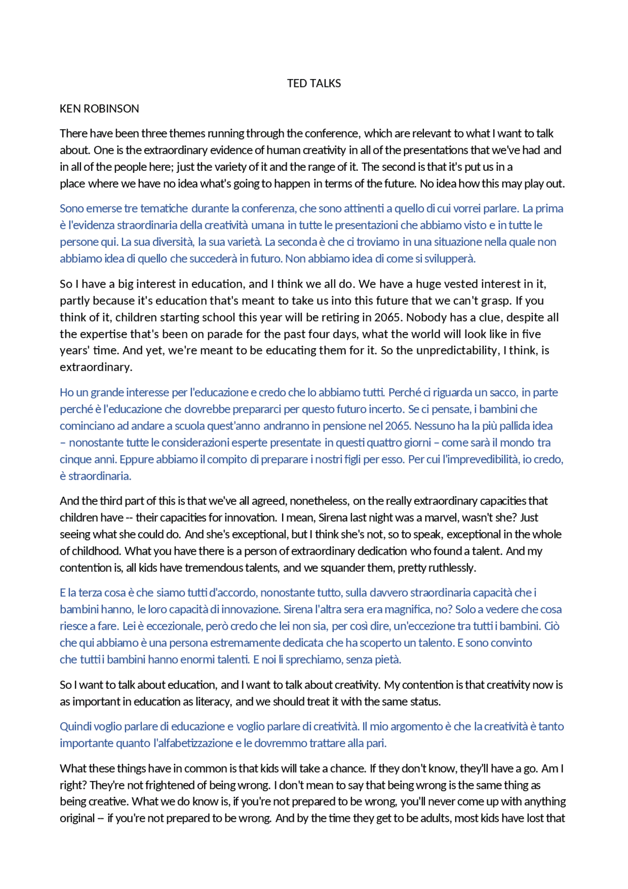 Lingua inglese ted talks | Sbobinature di Lingua Inglese | Docsity