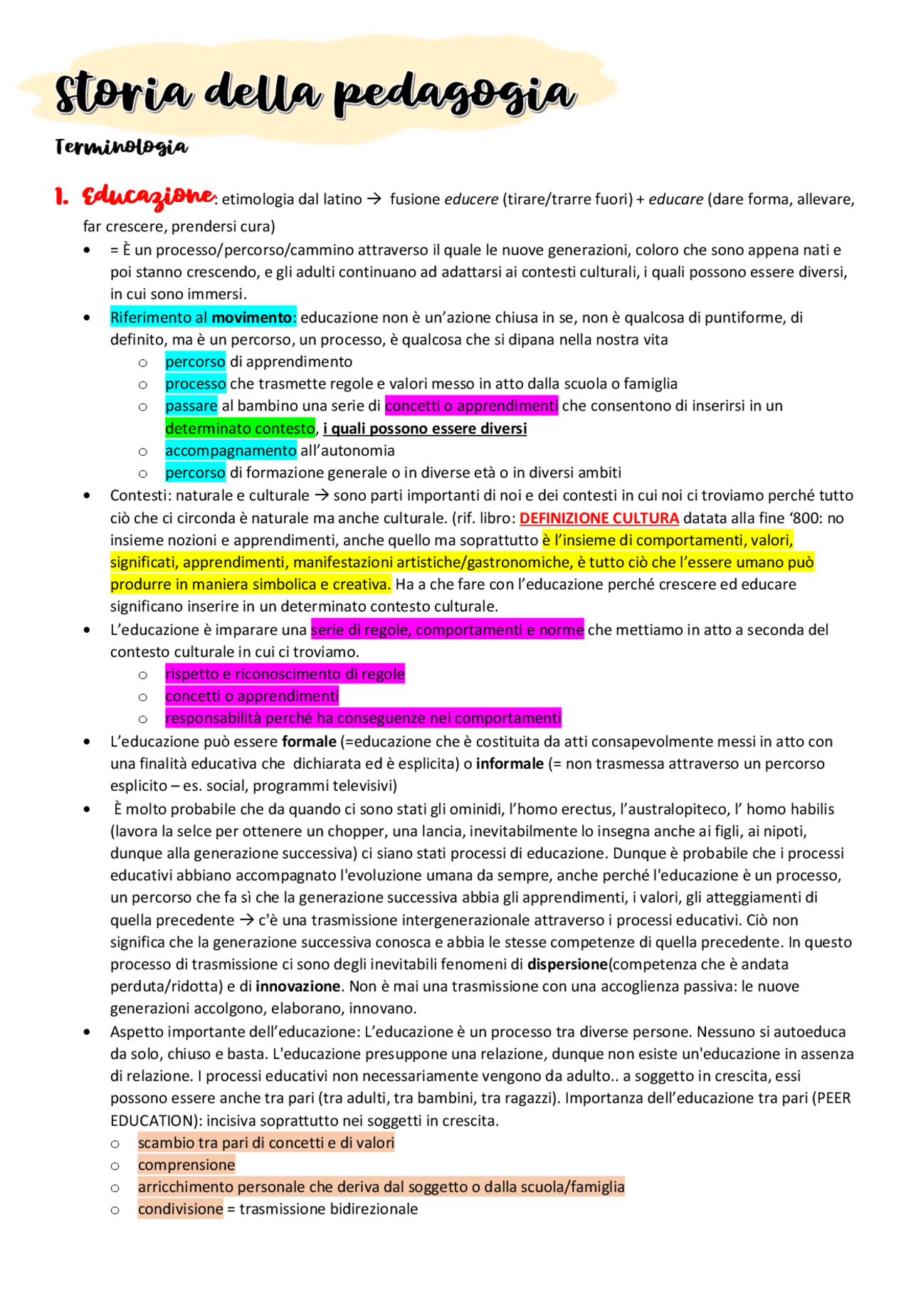 Riassunto lezione introduttiva sulla terminologia | Schemi e mappe concettuali di Storia Della ...