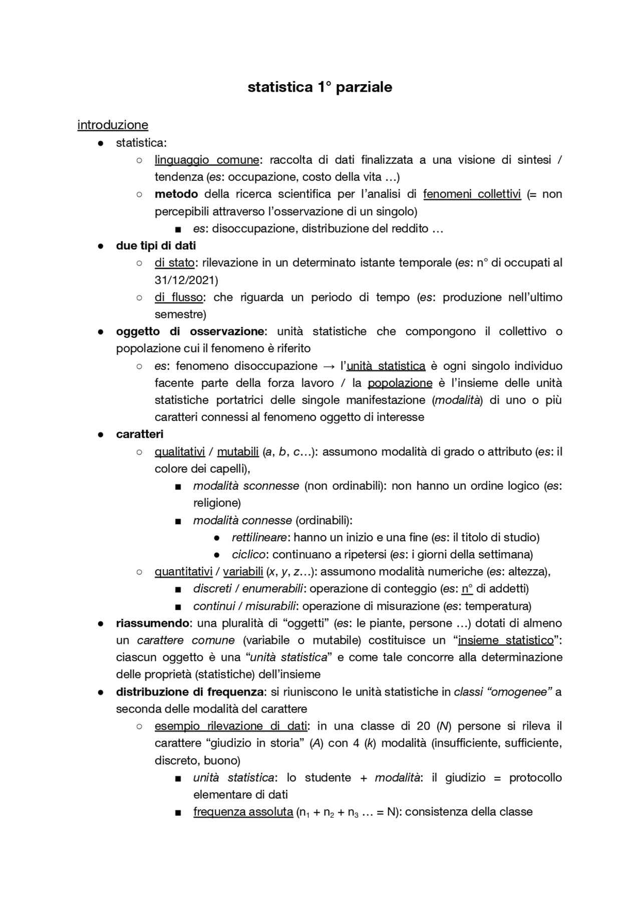 Statistica primo parziale | Appunti di Statistica | Docsity