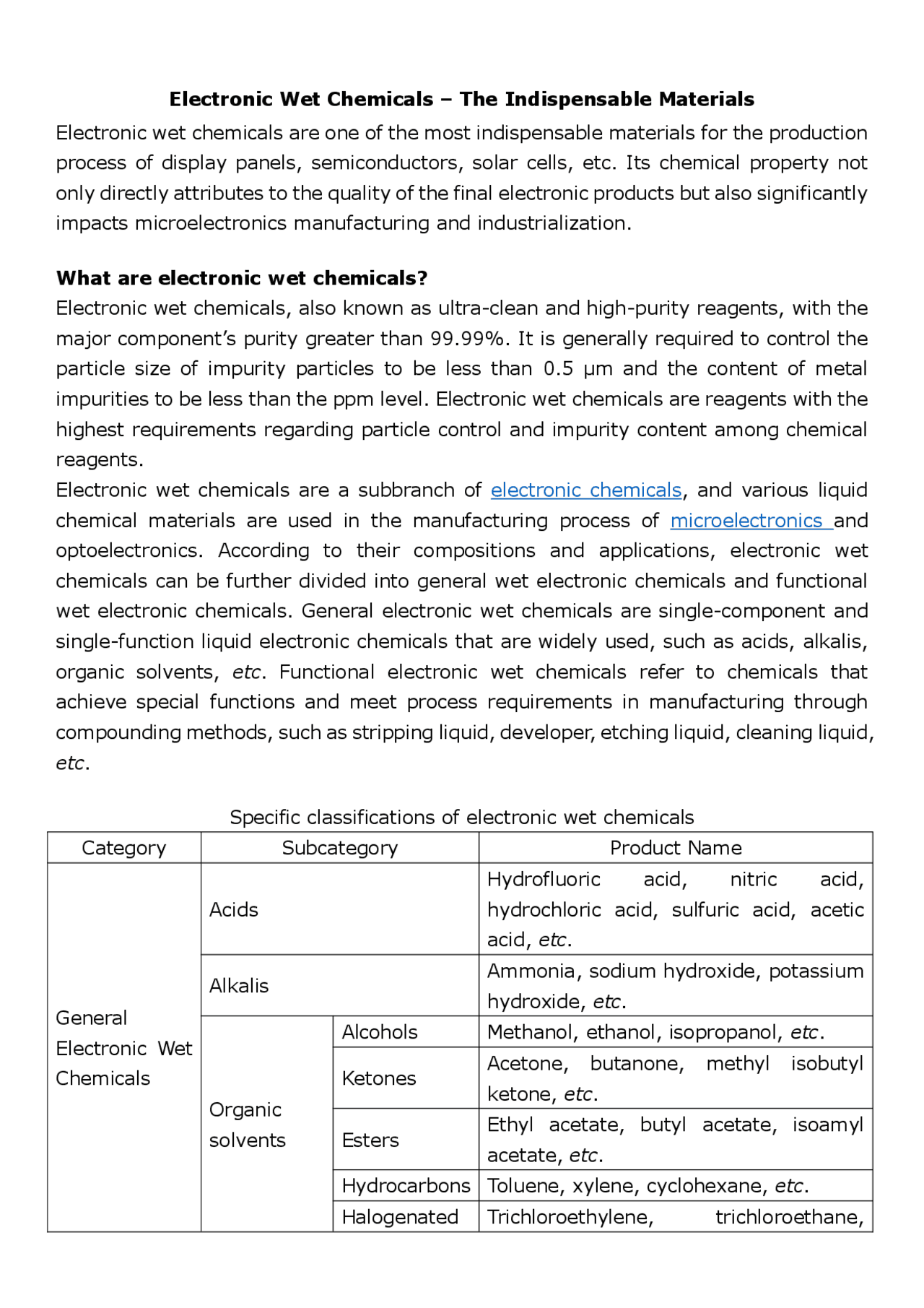 Electronic Wet Chemicals – The Indispensable Materials | Study notes ...
