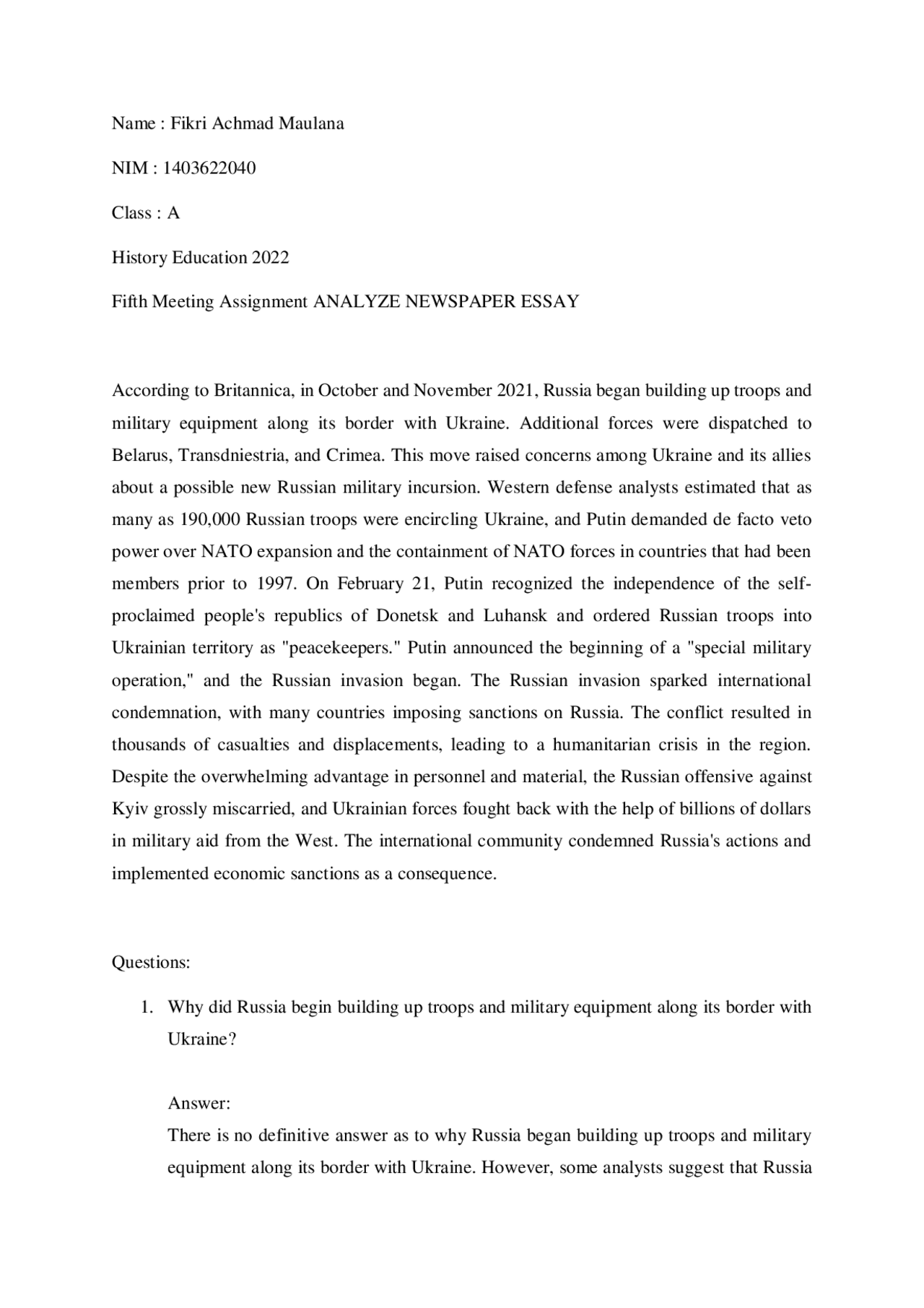 Analyze Newspaper Essay | Assignments English Language | Docsity