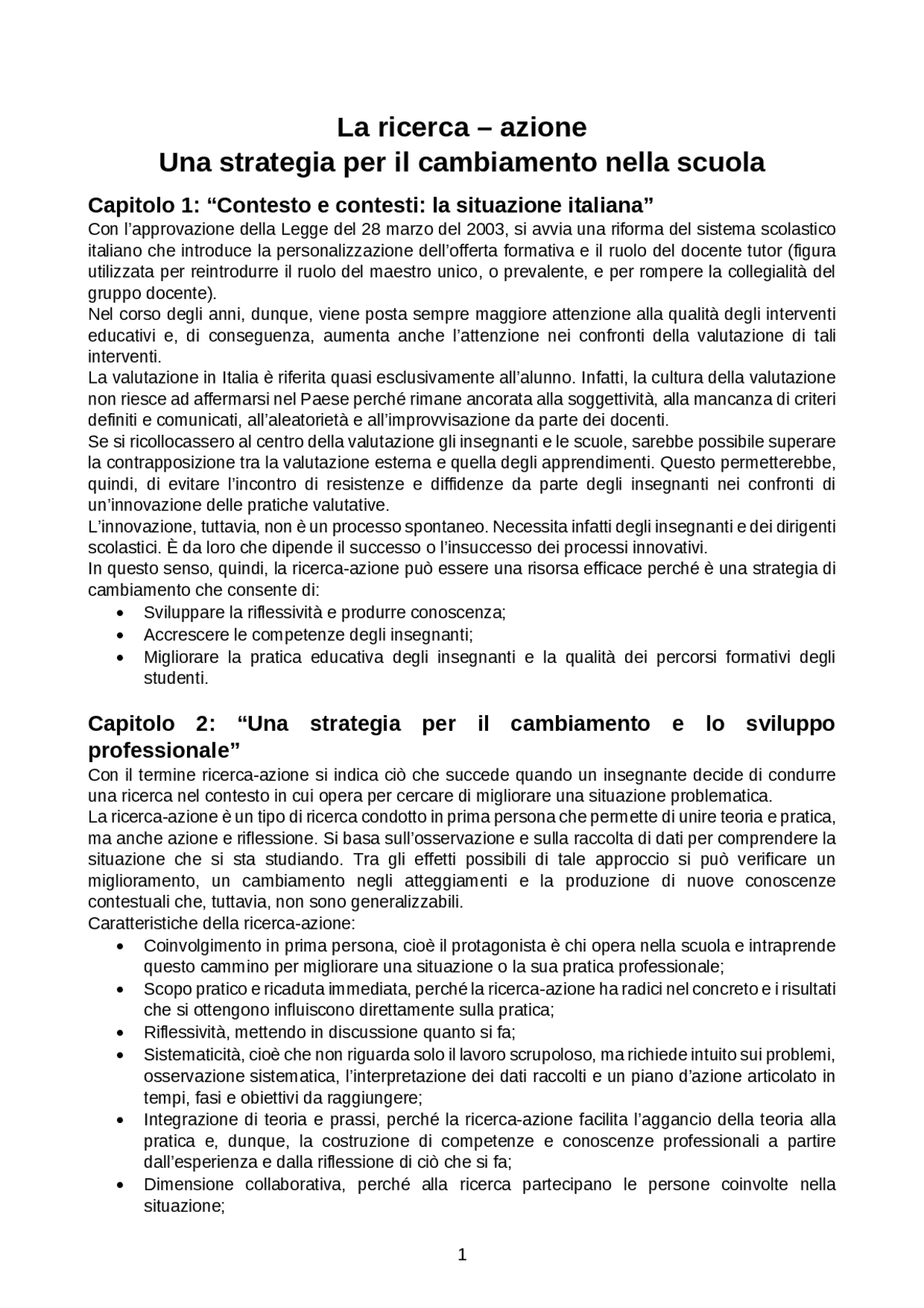 Sintesi_La ricerca azione - Una strategia per il cambiamento nella ...