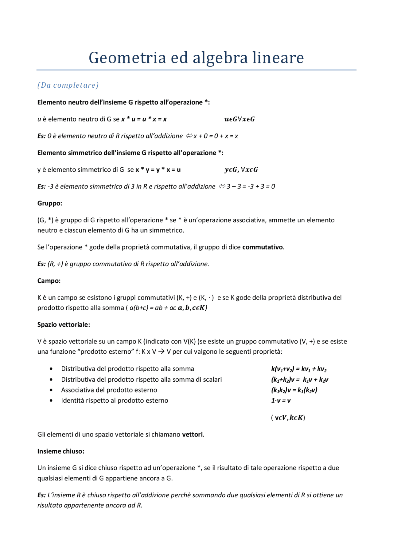 Geometria Ingegneria Uniecampus Appunti Di Geometria Docsity