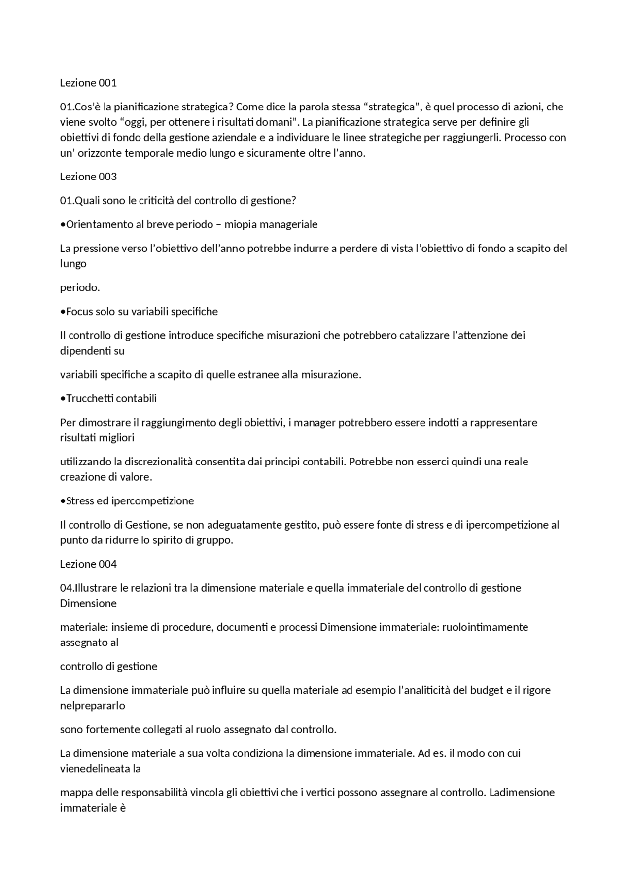 Domande Aperte E Chiuse Esame Di Programmazione E Controllo Scienze