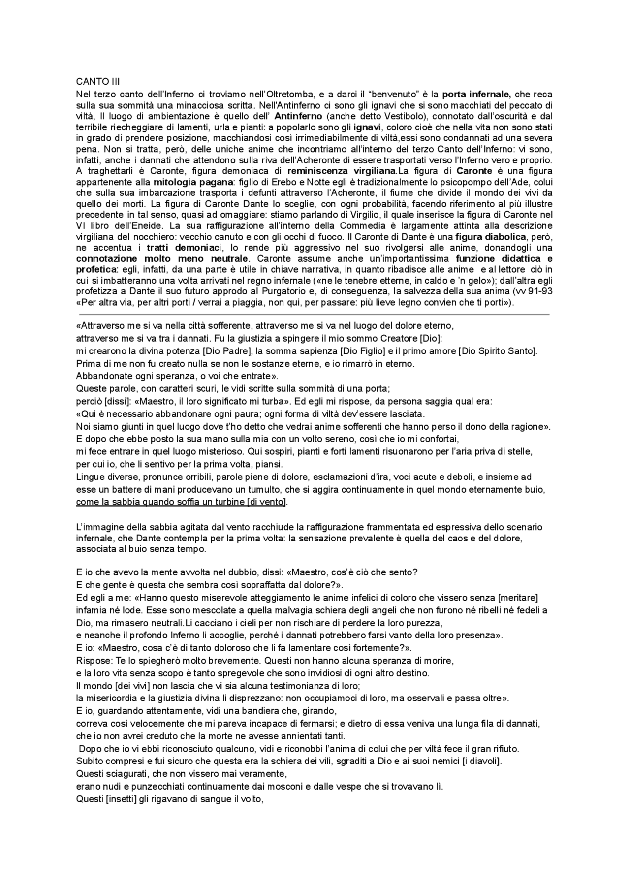 Parafrasi canto III,canto V inferno dante | Appunti di Italiano | Docsity