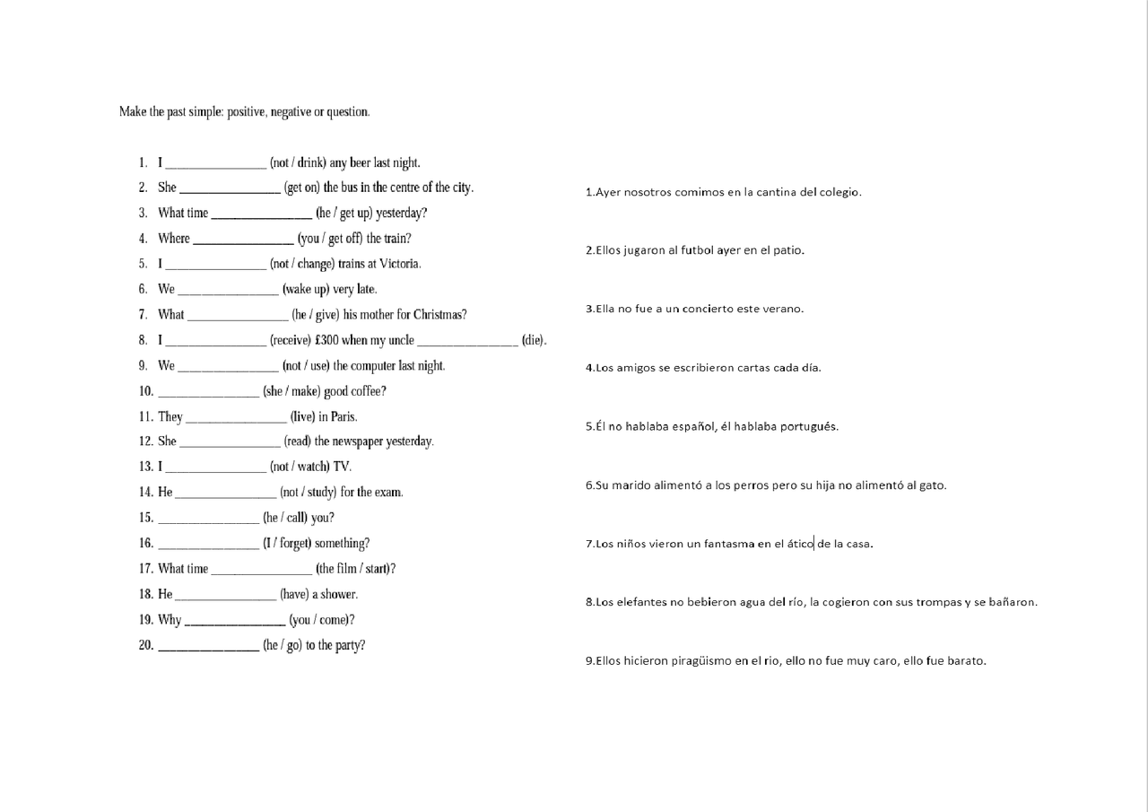 Ejercicios Past Simple Ejercicios De Inglés Docsity