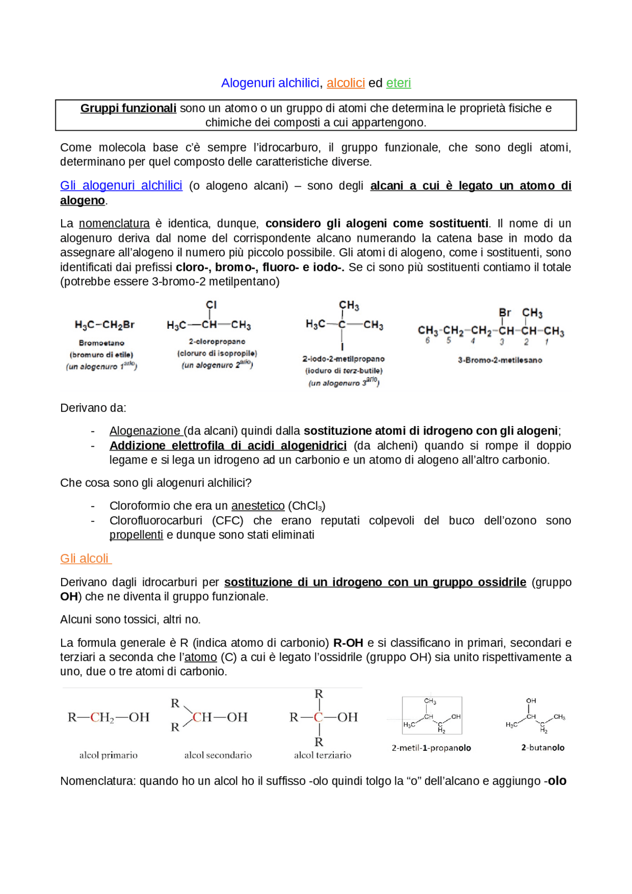 I gruppi funzionali (alogenuri alchilici, alcoli, eteri...) | Appunti ...