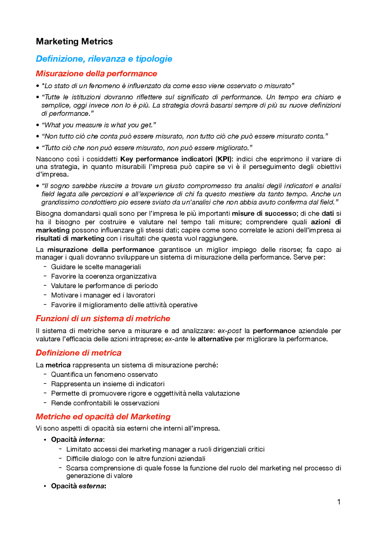 Marketing Metrics (Prof.ssa Arrigo - ECOMARK) | Dispense di Marketing | Docsity