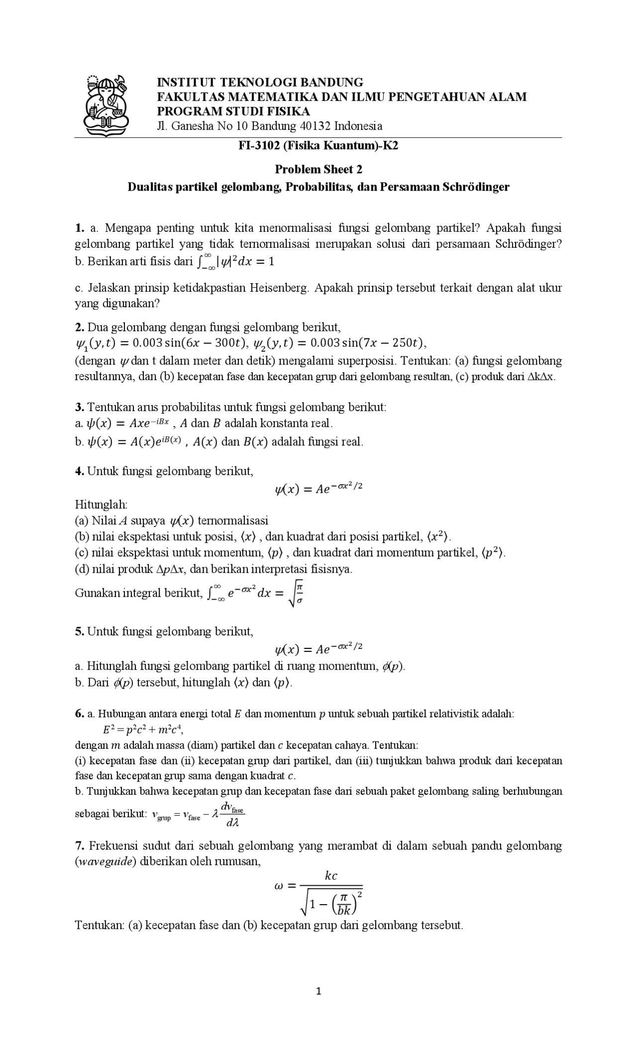 Exercises For Quantum Physics Assignments Quantum Physics Docsity