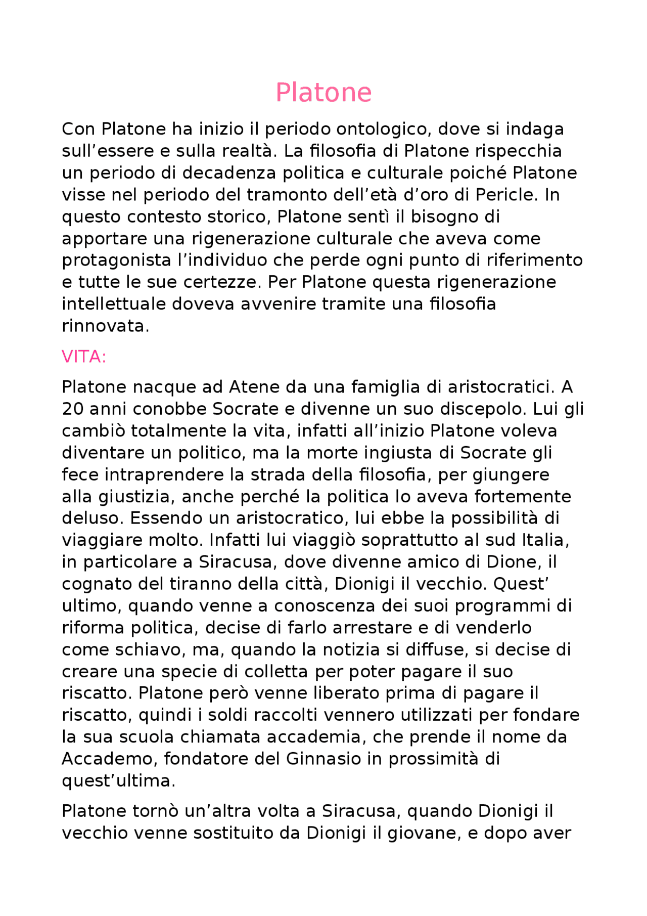 Platone filosofia 3 superiore, liceo linguistico | Appunti di Filosofia ...