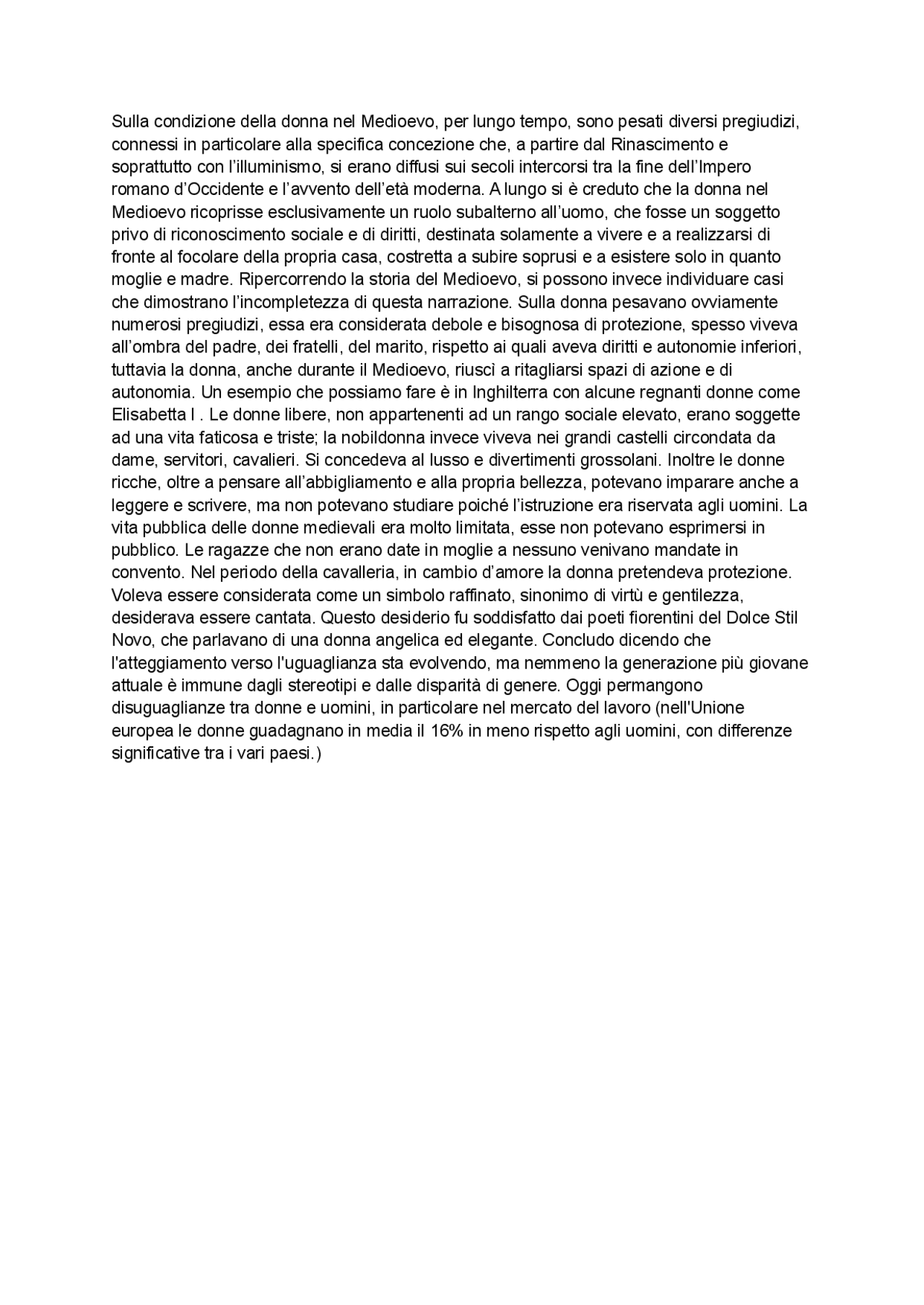 Condizione della donna nel medioevo | Appunti di Italiano | Docsity Condizione della donna nel medioevo | Appunti di Italiano | Docsity