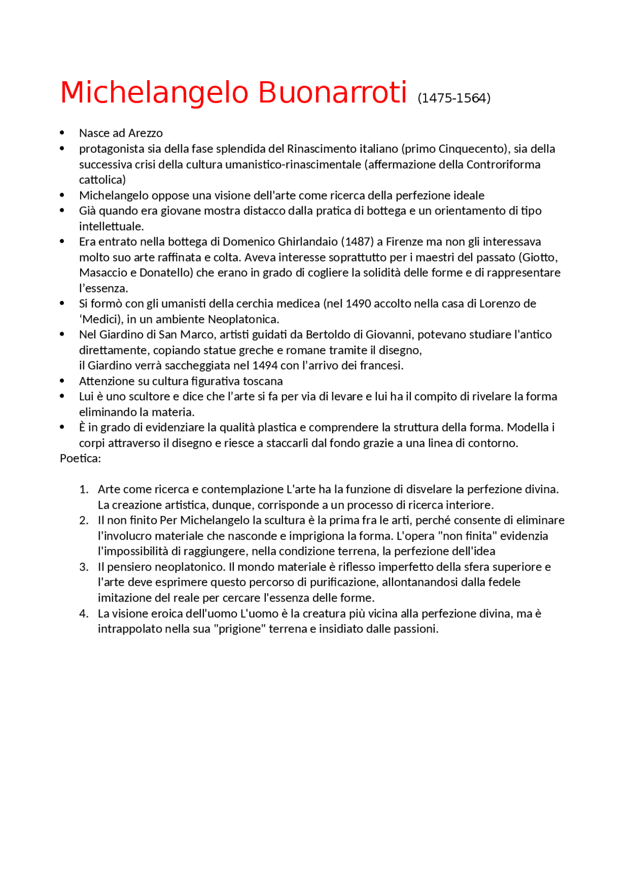 Michelangelo Buonarroti e le sue opere | Appunti di Elementi di storia ...