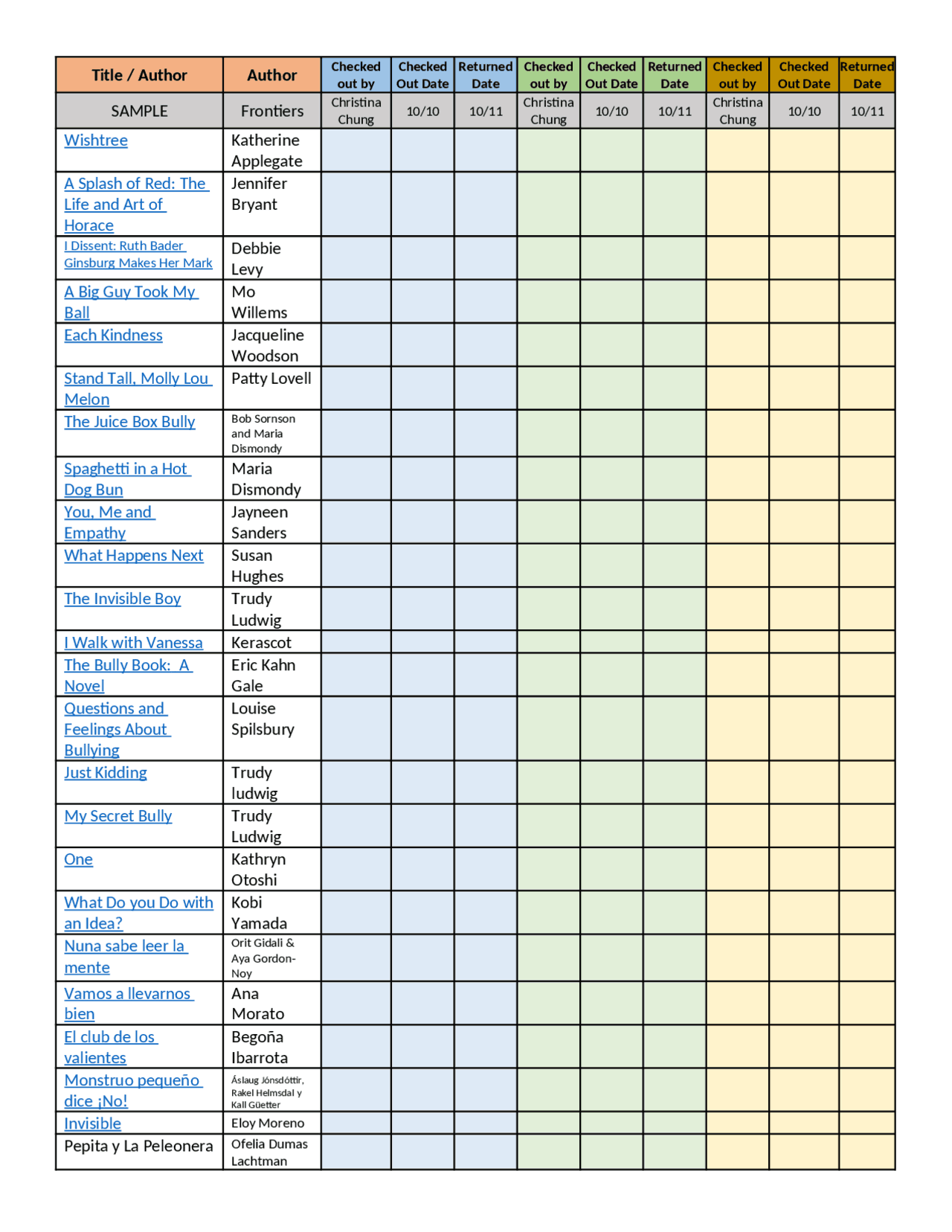 Checklist of Anti-bullying books | Study notes English | Docsity